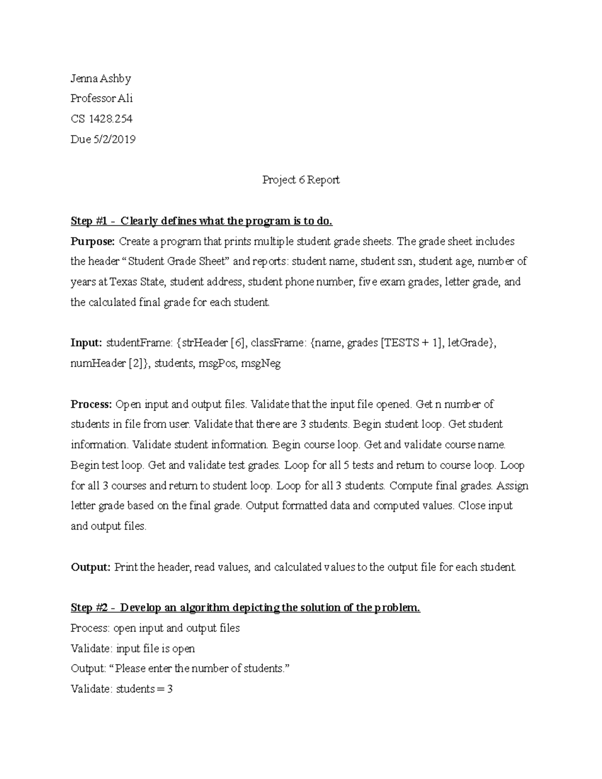 Project 6 Write Up - Jenna Ashby Professor Ali CS 1428. Due 5/2 ...