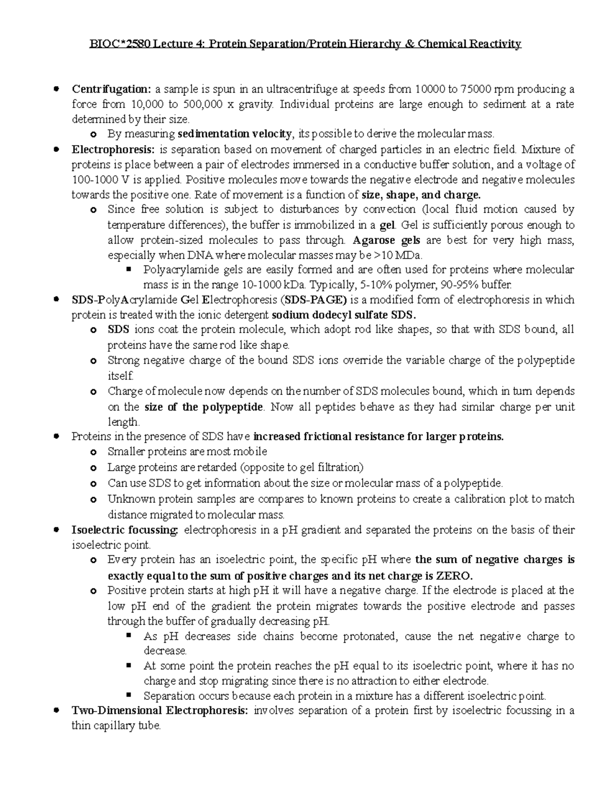 Biochem Notes up to Midterm - BIOC*2580 Lecture 4: Protein Separation ...
