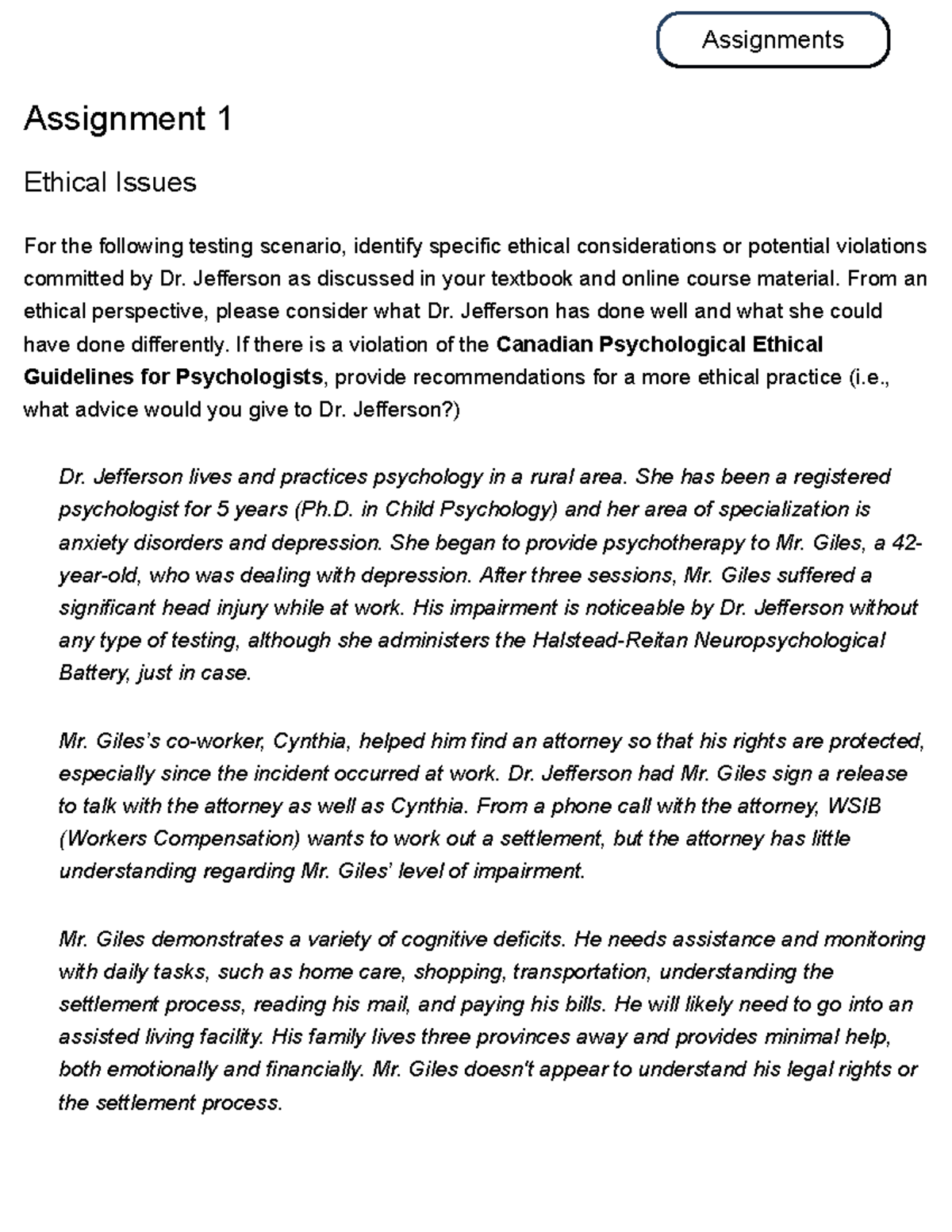 Assignment 1 Psyc 3206el 12 Fundamentals Of Psychometrics 2021f Assignments Assignment 1