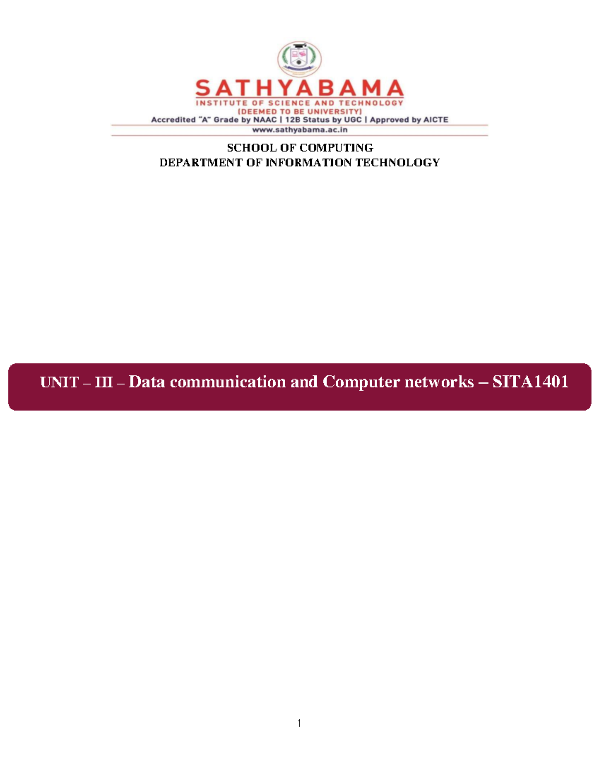 UNIT III Network Layer - thanks - UNIT – III – Data communication and ...