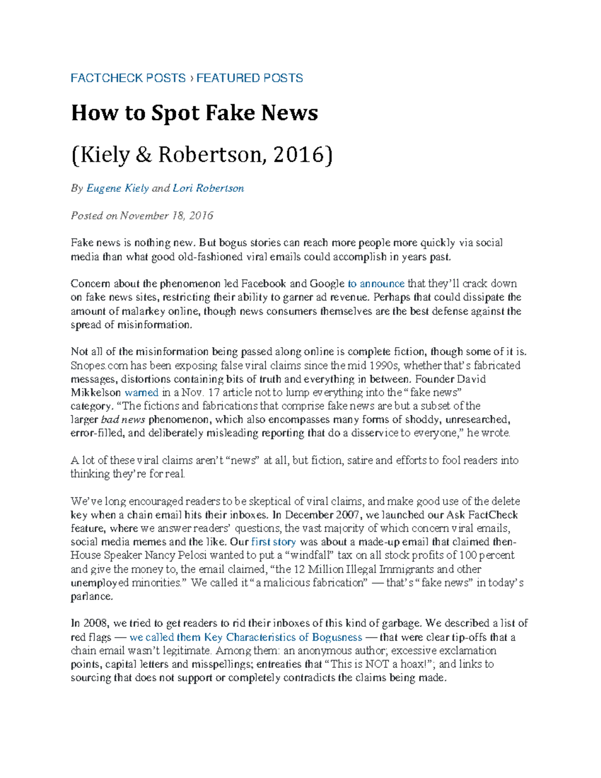 Summary and response: How to Spot Fake News - FACTCHECK POSTS ...