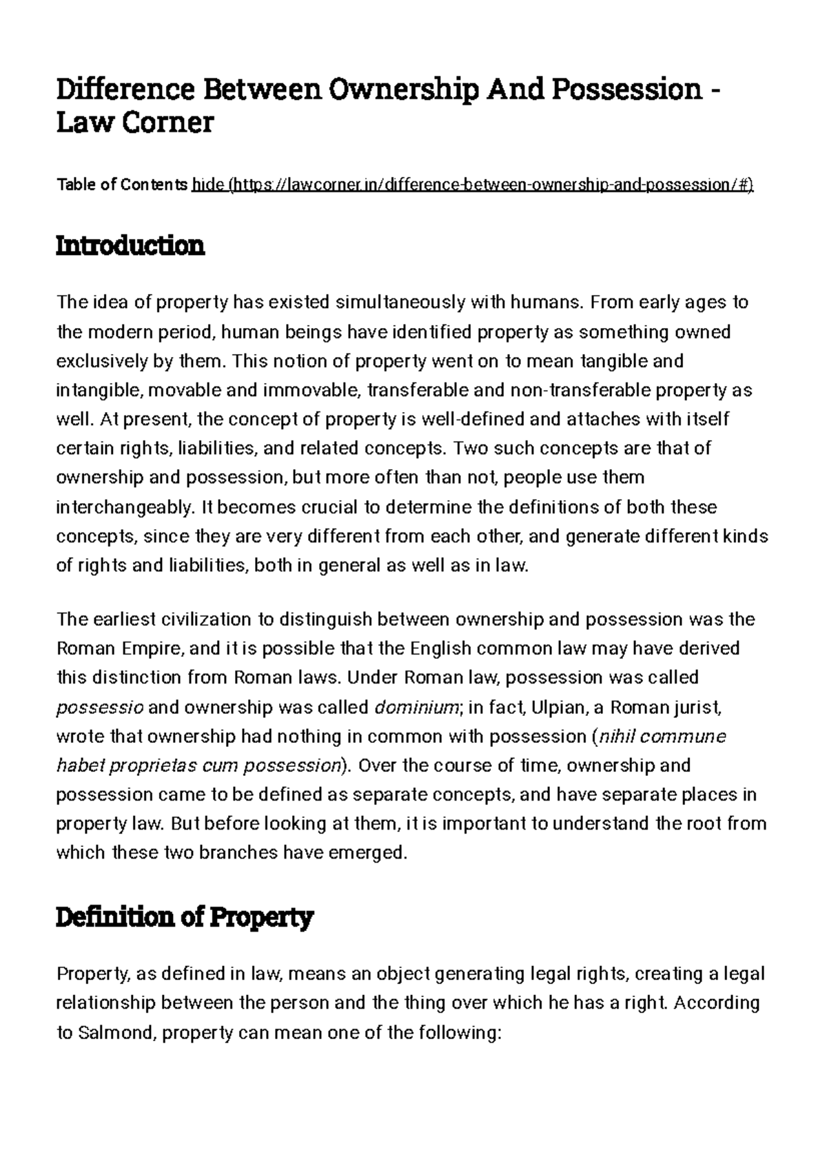 Difference Between Ownership And Possession - Law Corner - From early ...