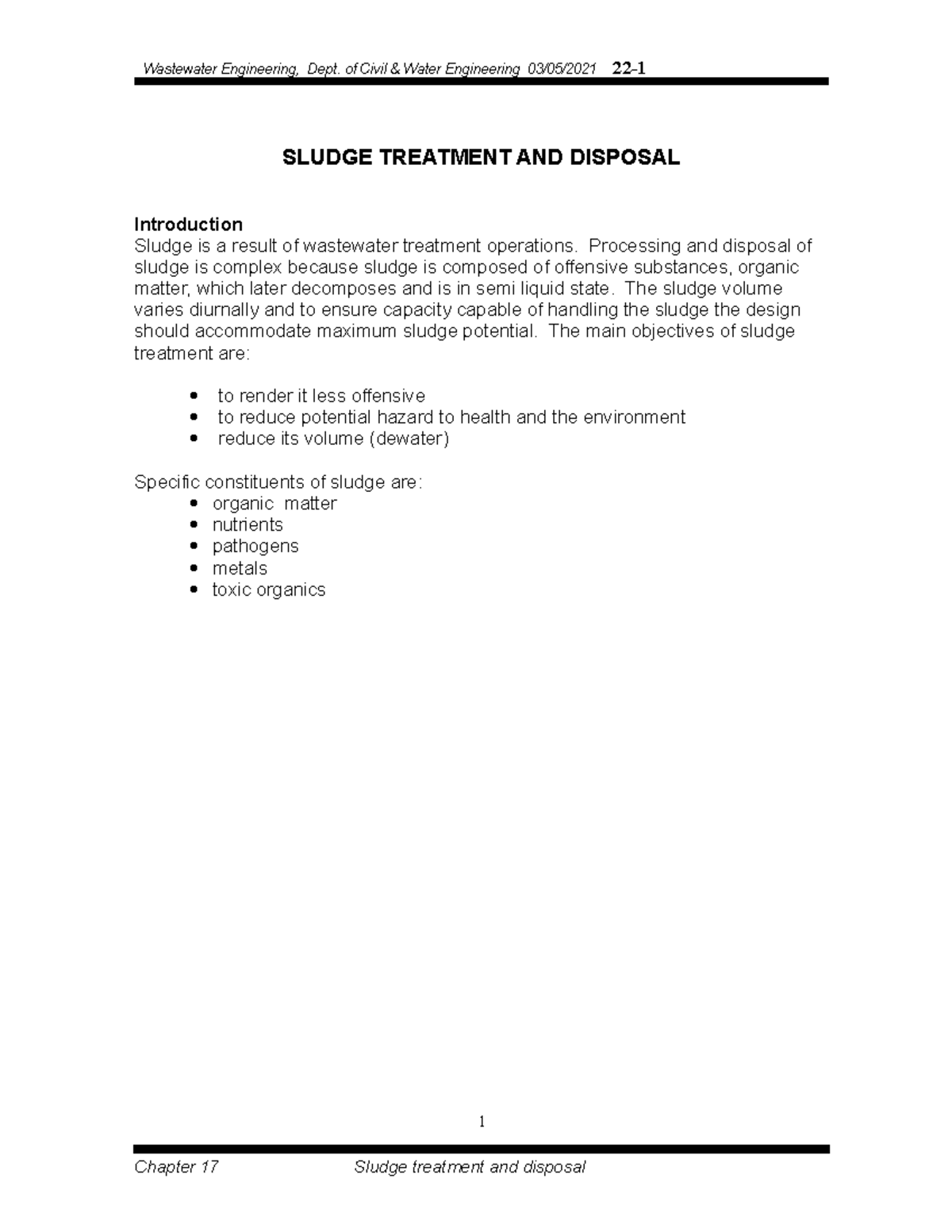 Chapt 22 Sludge treatment and disposal - SLUDGE TREATMENT AND DISPOSAL ...