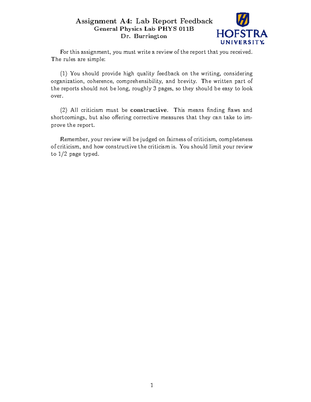 A4 - uncertanties - Assignment A4: Lab Report Feedback General Physics Lab PHYS 011B Dr ...