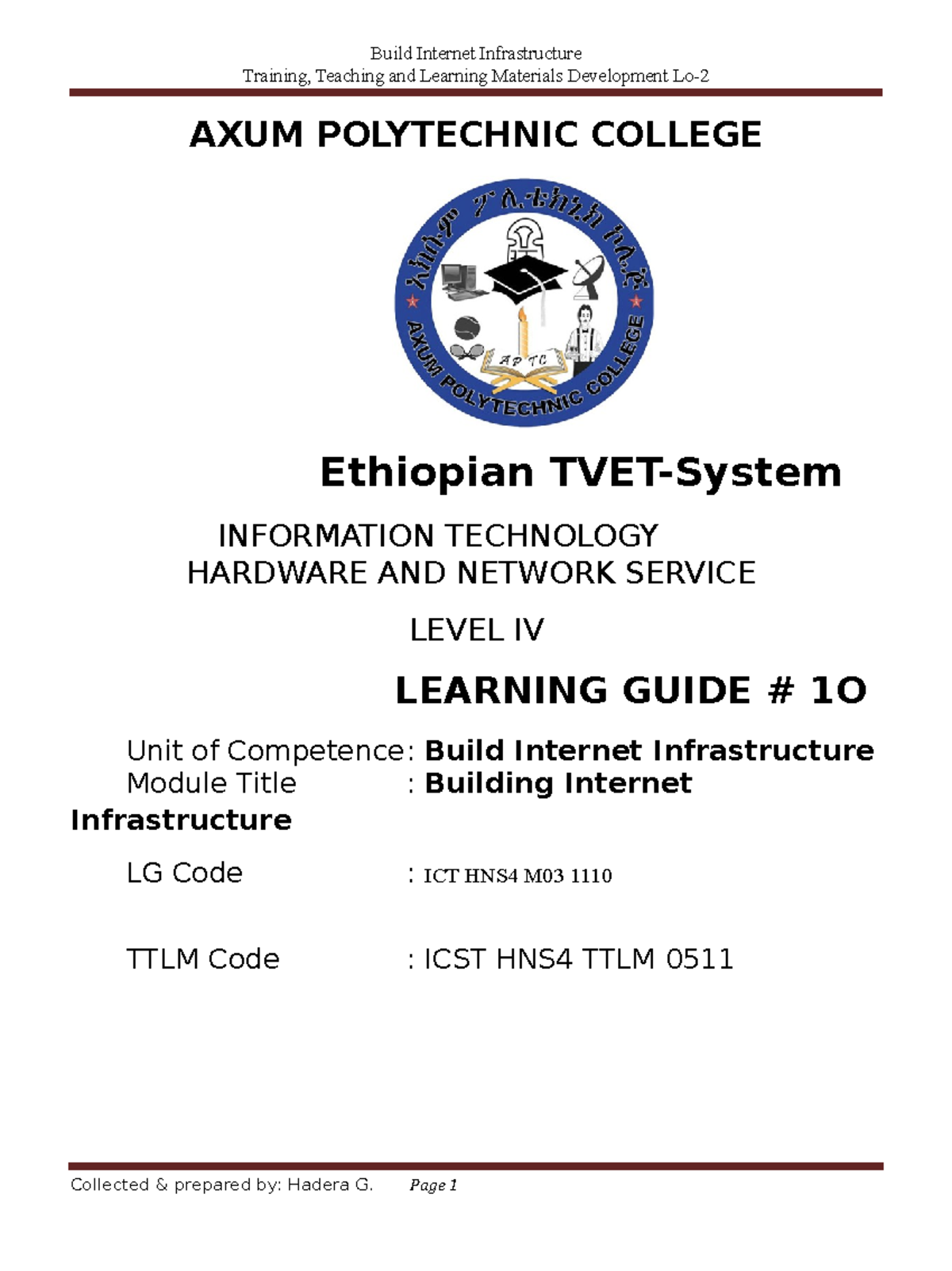 Build Internet Infrastructure LO2 - ####### Training, Teaching and Learning Materials ...
