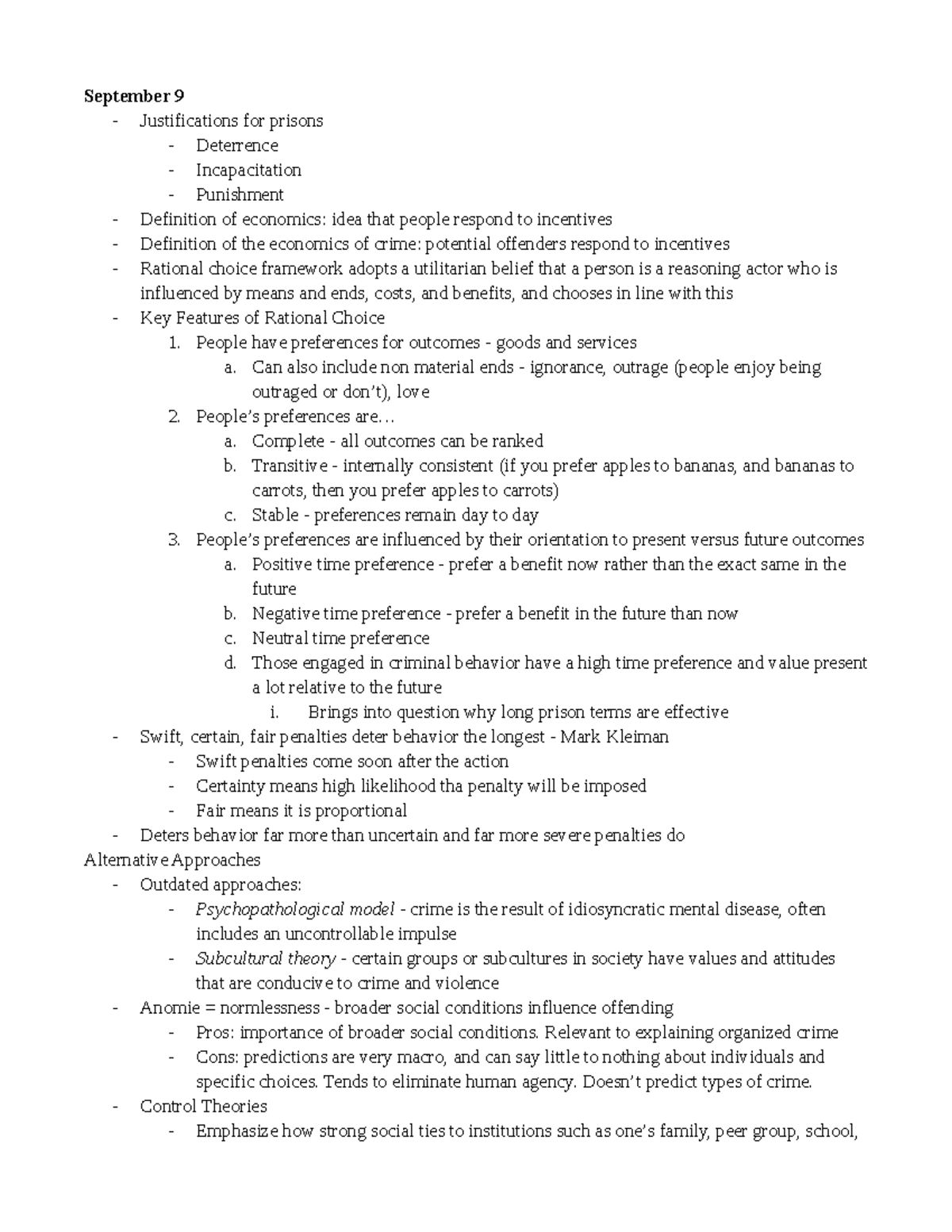 POLS 1455 Class Notes 1 - September 9 - Justifications for prisons ...