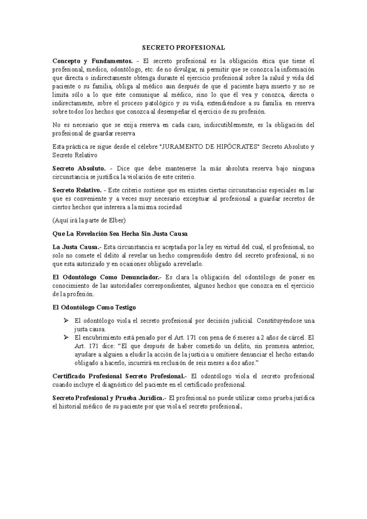 Secreto Profesional - SECRETO PROFESIONAL Concepto y Fundamentos. - El secreto profesional es la ...