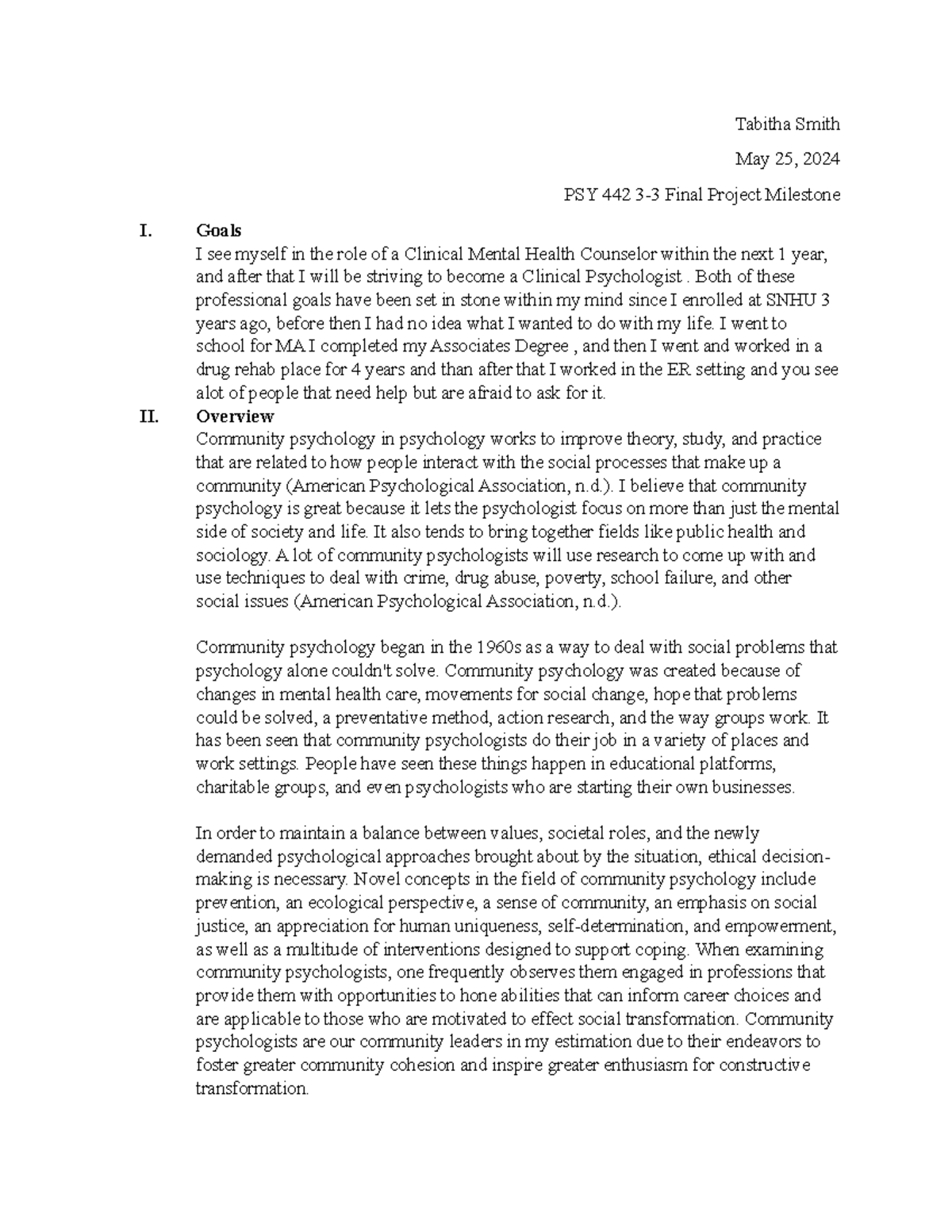 PSY 442 3-3 Final Project Milestone Worksheet Template Cognitive ...