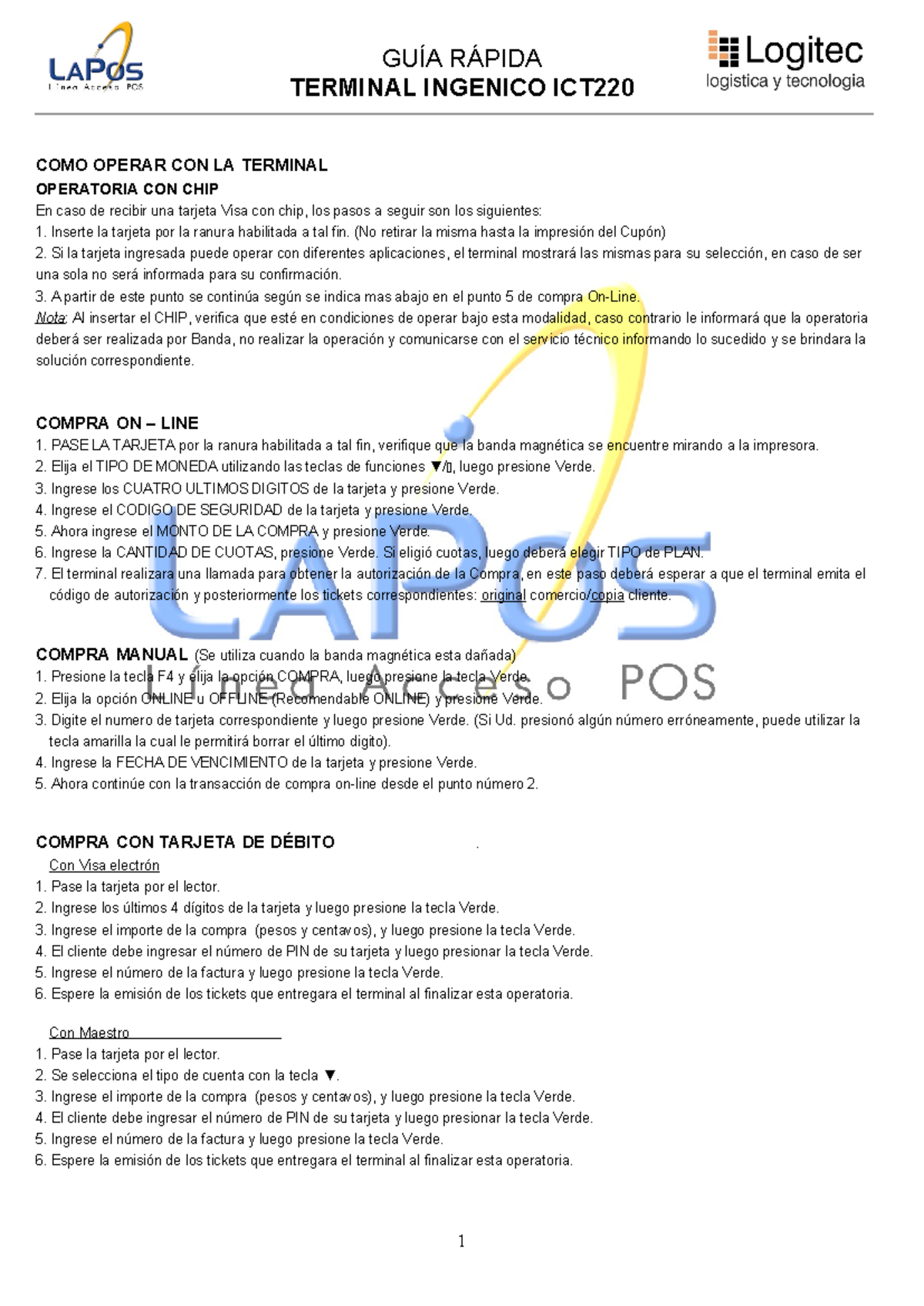 Ingenico-ICT220-logitec - GUÍA RÁPIDA TERMINAL INGENICO ICT COMO OPERAR ...