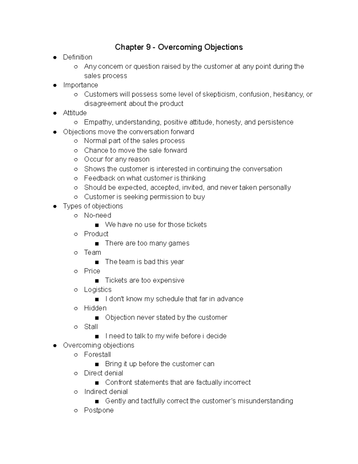 Chapter 9 - Overcoming Objections Lecture Notes - Chapter 9 ...