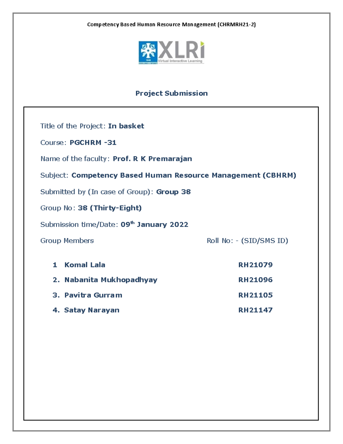 Cbhrm Group Project - In Basket - Batch-31 (Final) (002) - Project ...