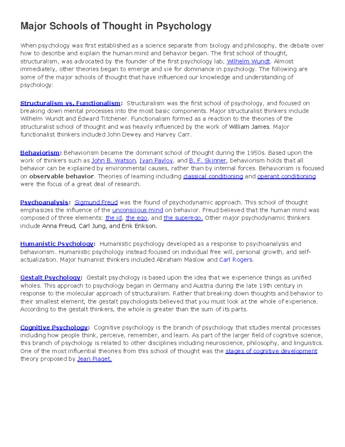 Schools of Thought - Psychology - Major Schools of Thought in ...