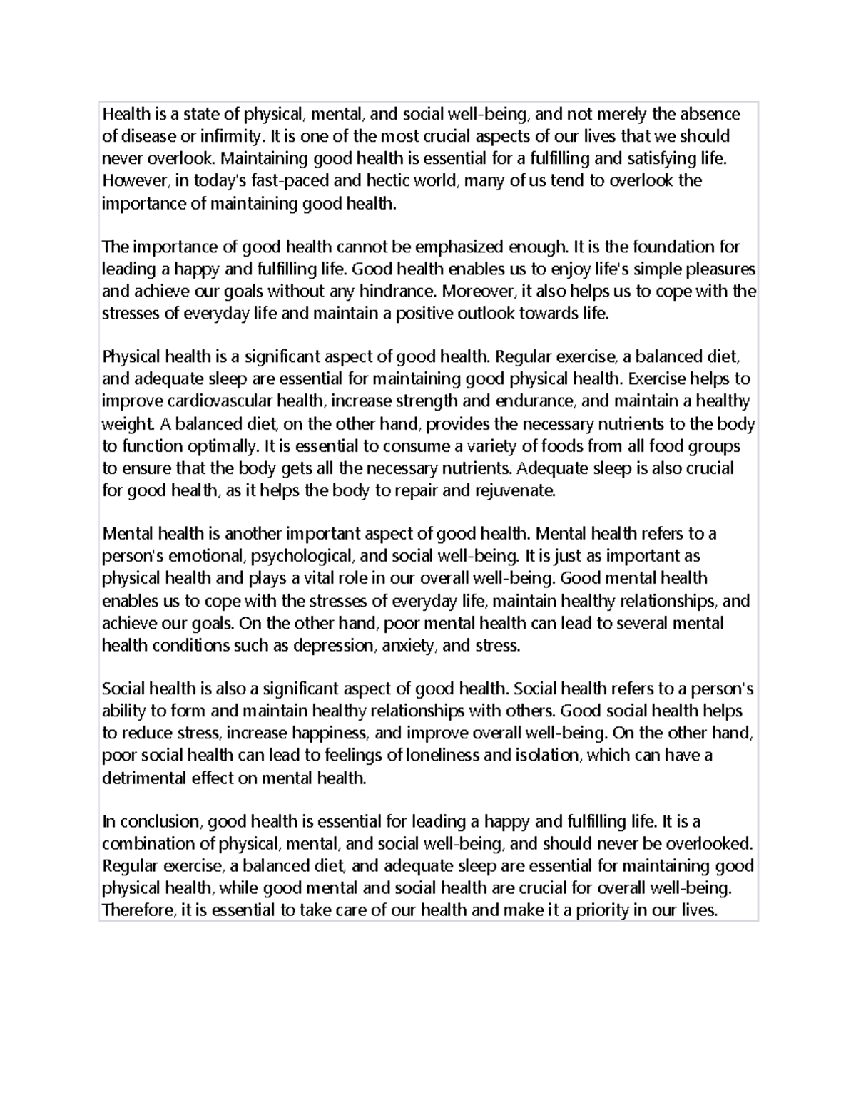 Doc2 - in class assignment - Health is a state of physical, mental, and ...