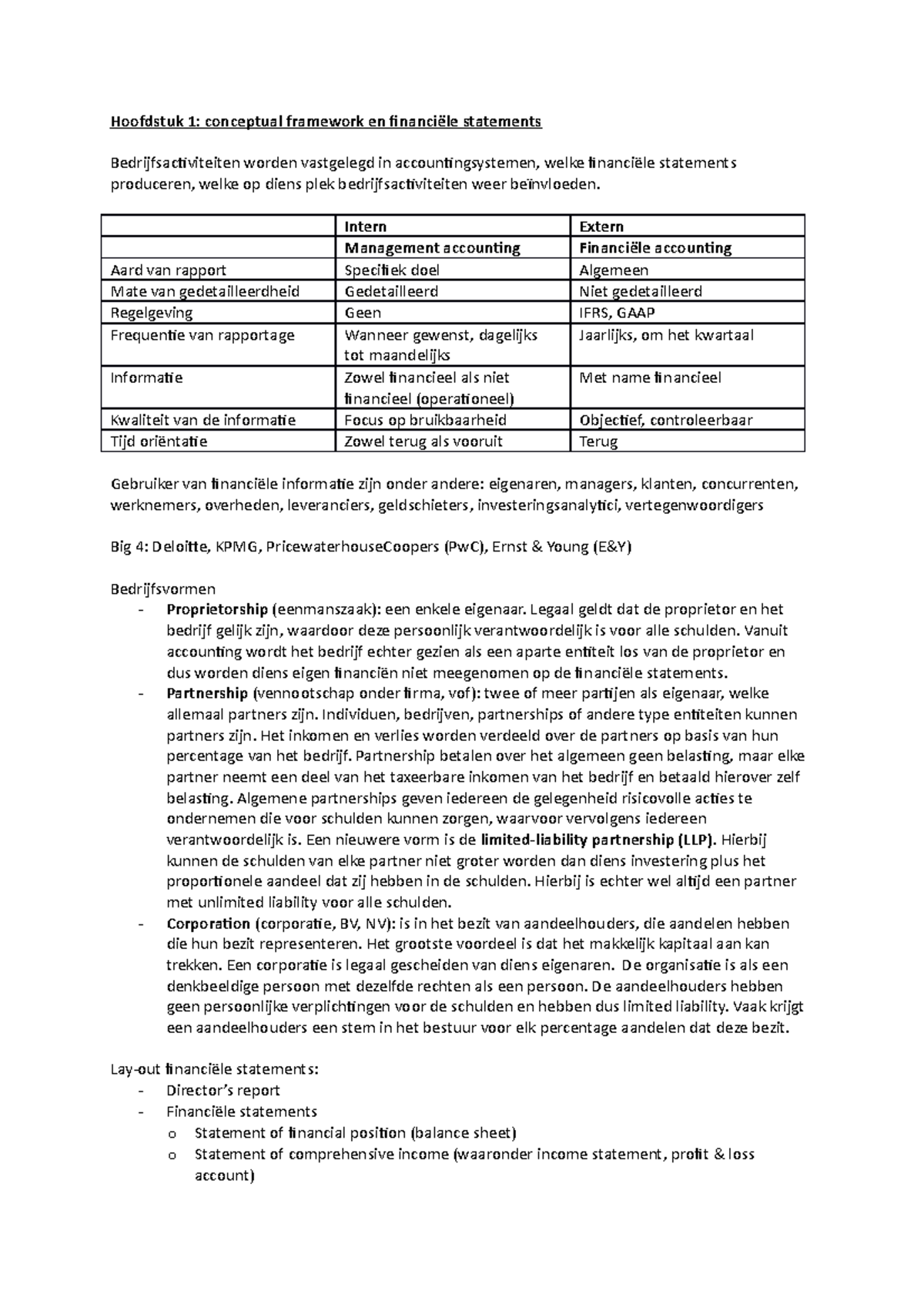 Financiële processen - accounting - Hoofdstuk 1: conceptual framework ...