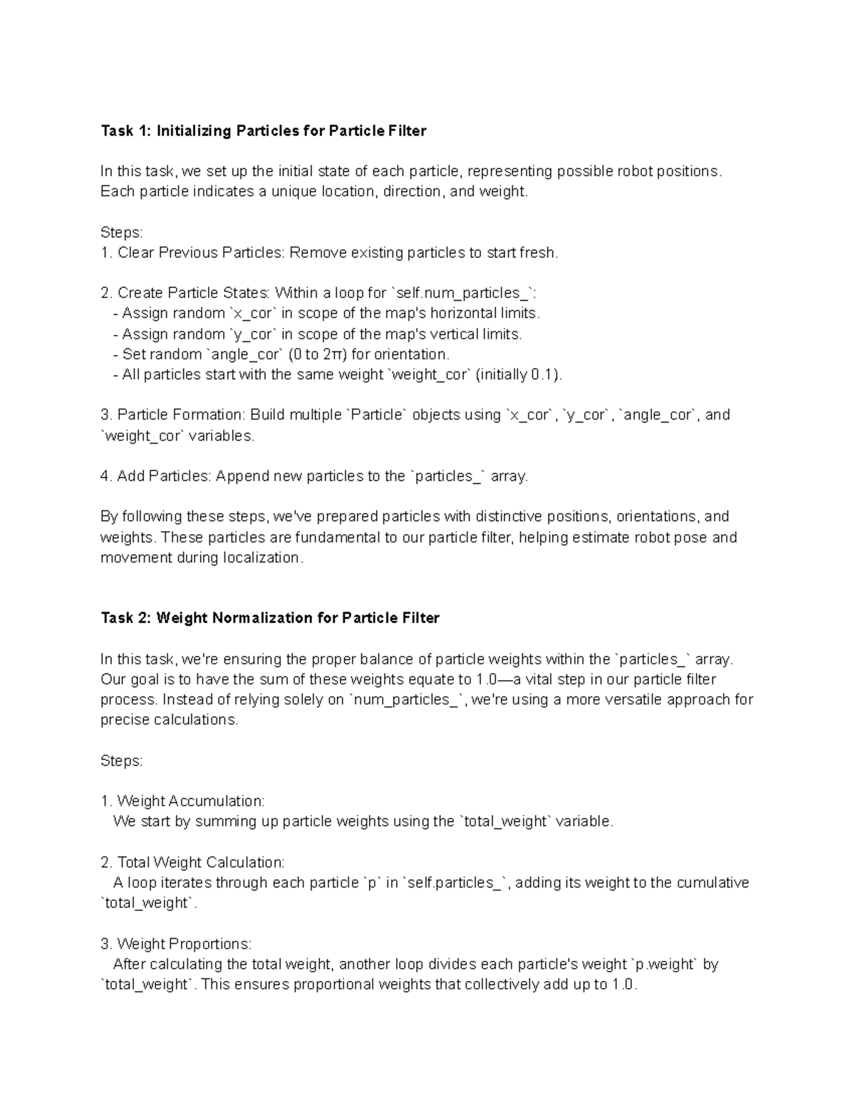 Assign 1 25078231 - Task 1: Initializing Particles for Particle Filter In this task, we set up ...