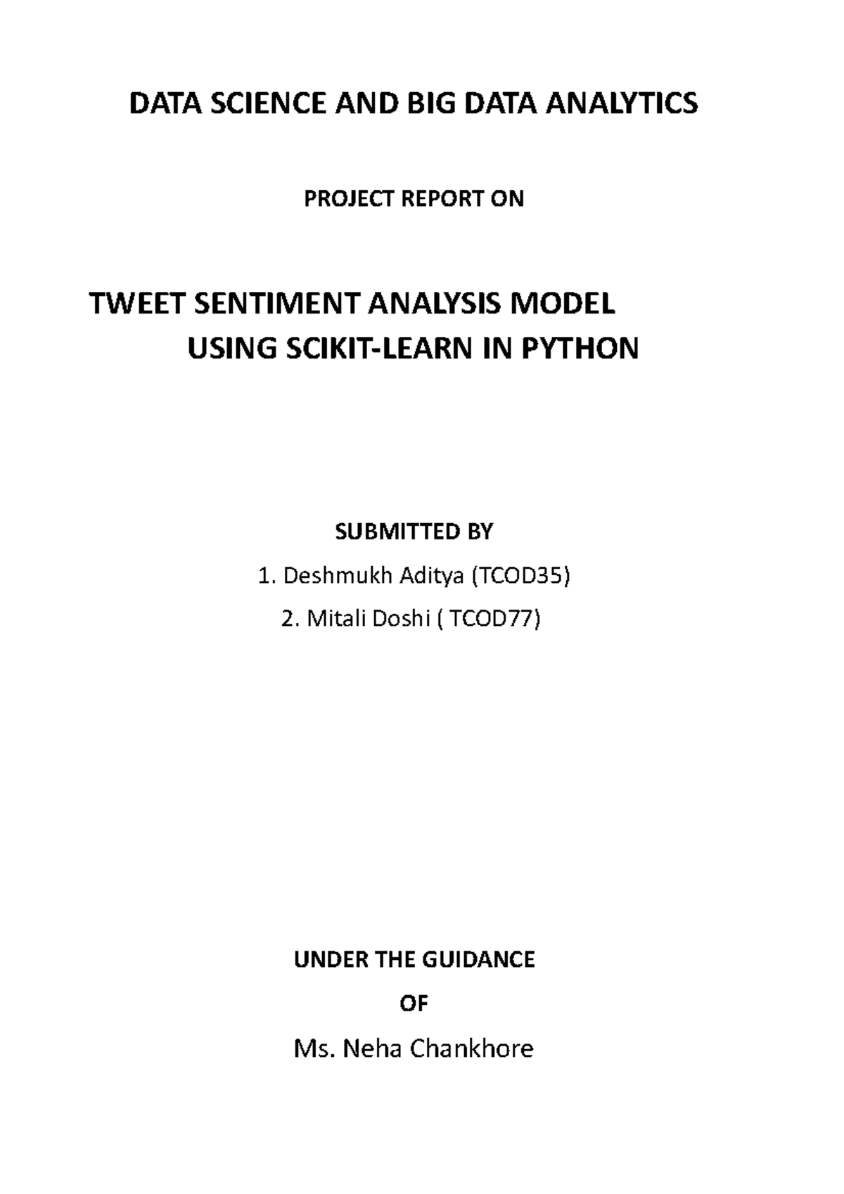 Document Dsbda Codes For Mini Project Data Science And Big Data Analytics Project Report On 
