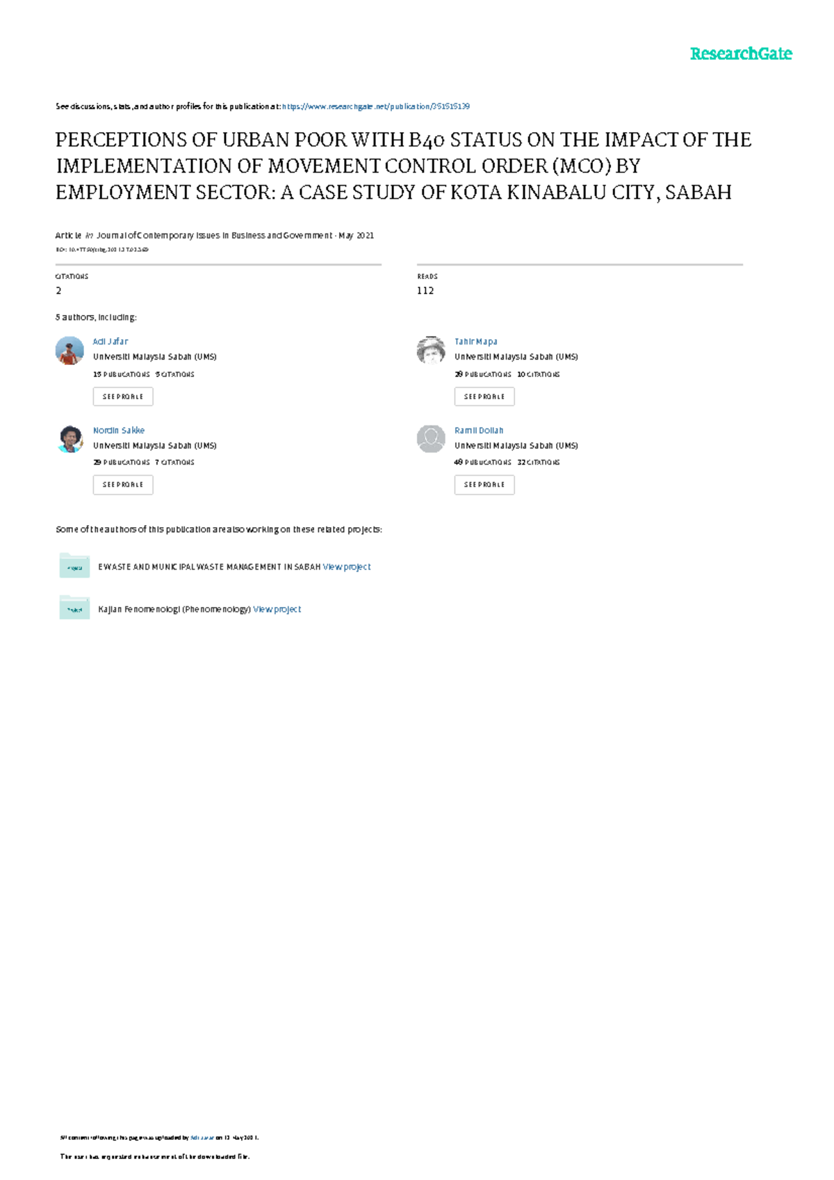 Journal - 47750/cibg.2021.27. CITATIONS 2 READS 112 5 authors ...