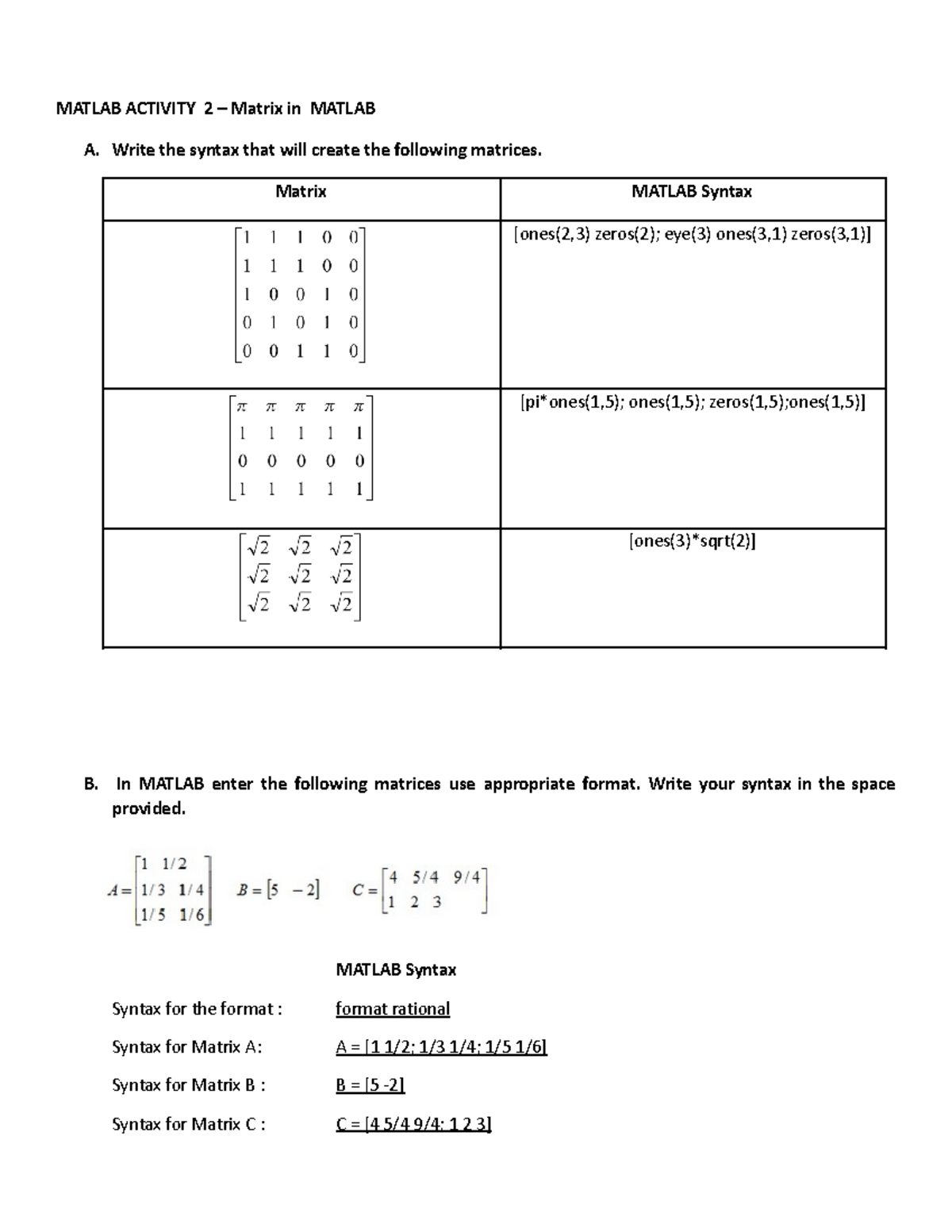 Making Matrices in Matlab - Linear Algebra With Matlab - TIP - Studocu