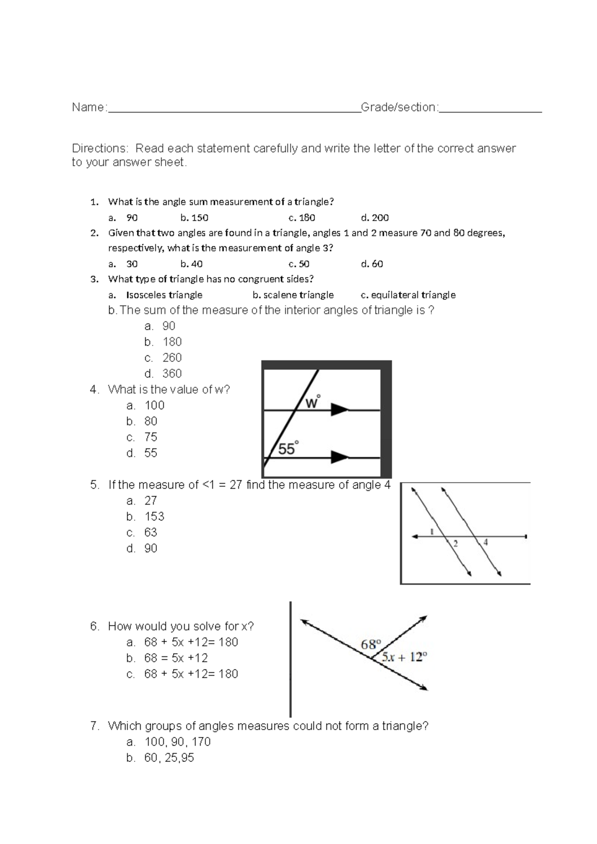 Grade 8 4th Quarter Quiz Activity Name Grade Section Directions