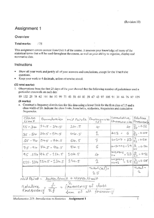 Assignment 1 Math 215 Introduction of Statistics - Assignment 1 ...
