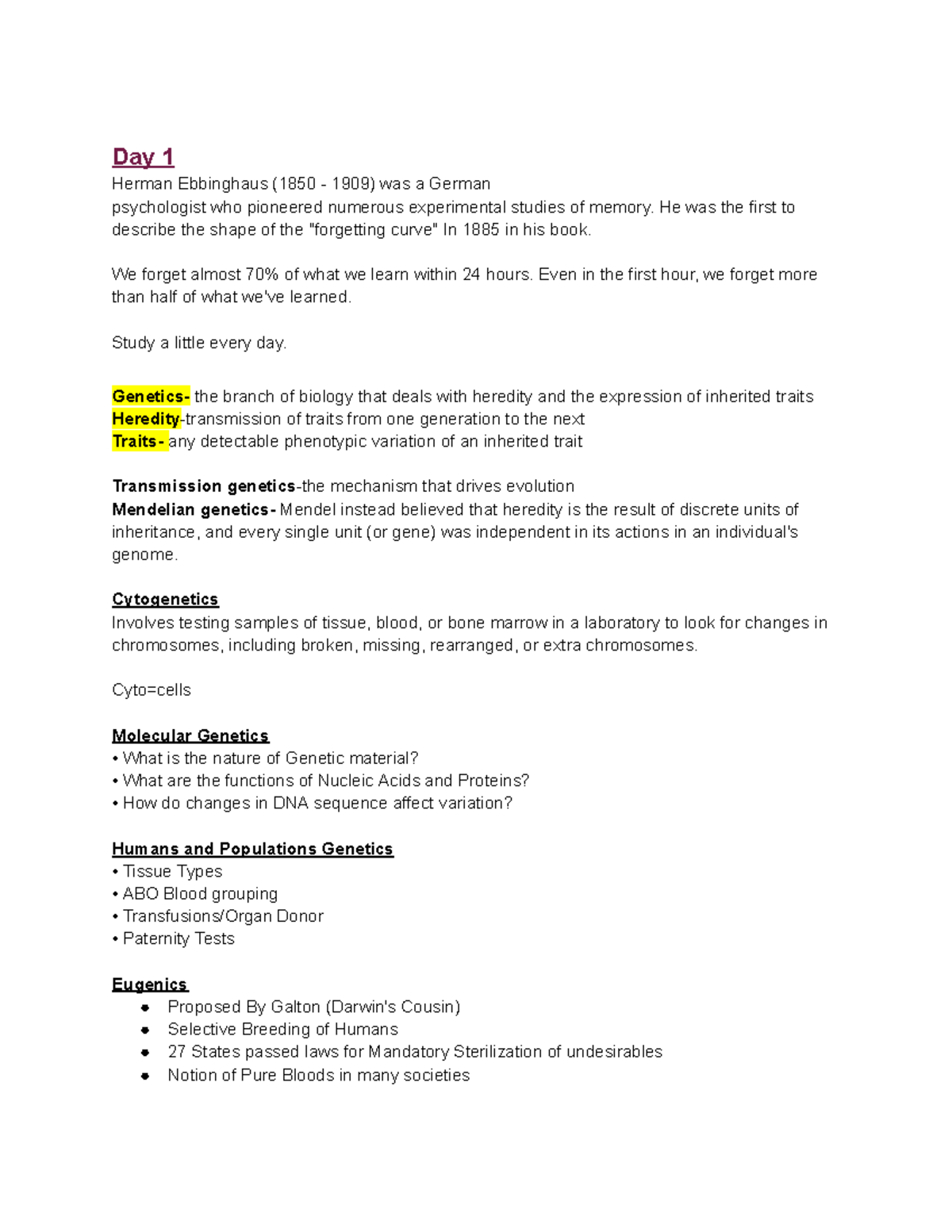 Bio notes - Day 1 Herman Ebbinghaus (1850 - 1909) was a German ...