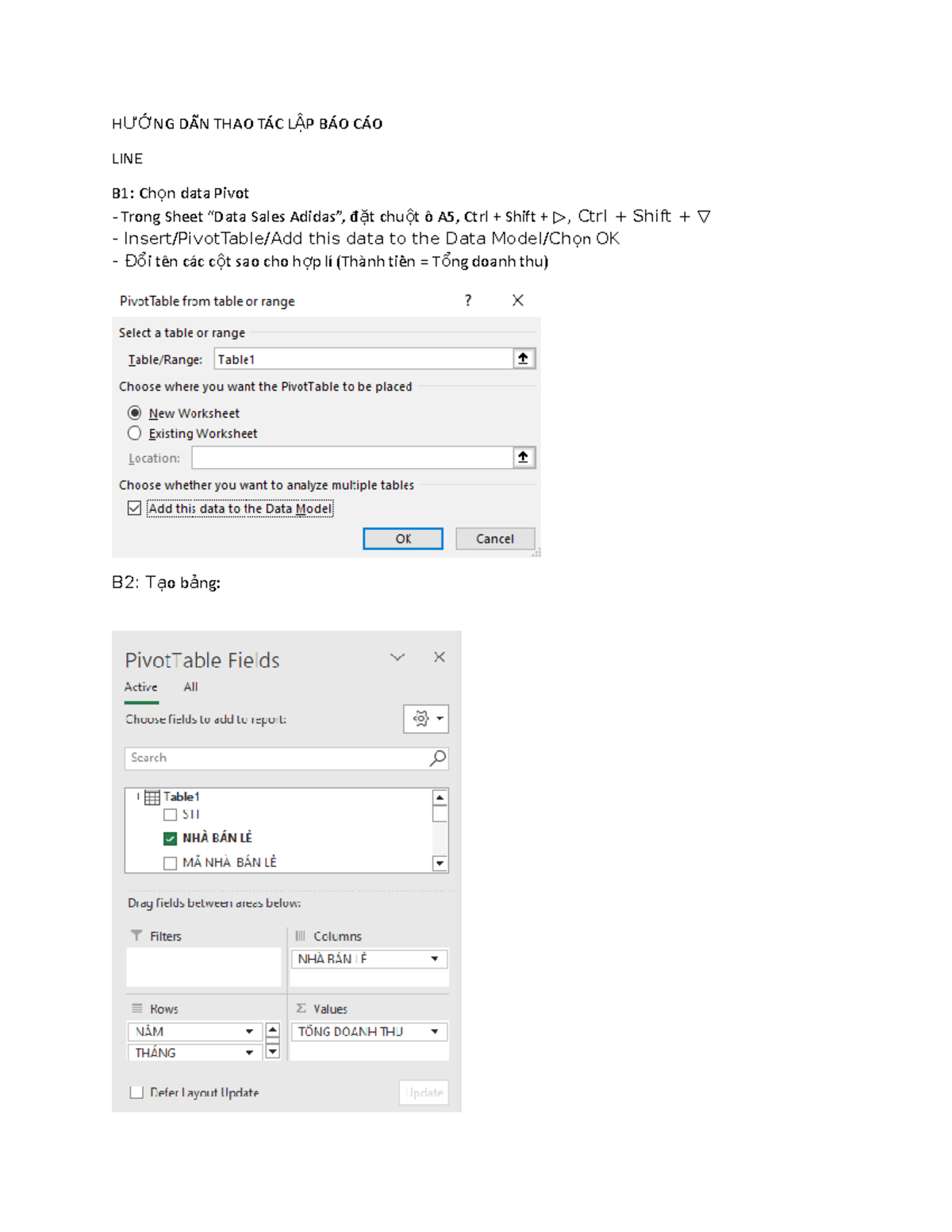 HƯỚNG DẪN THAO TÁC LẬP BÁO CÁO Doanh THU Adidas - H ƯỚNG DẪẪN THAO TÁC ...