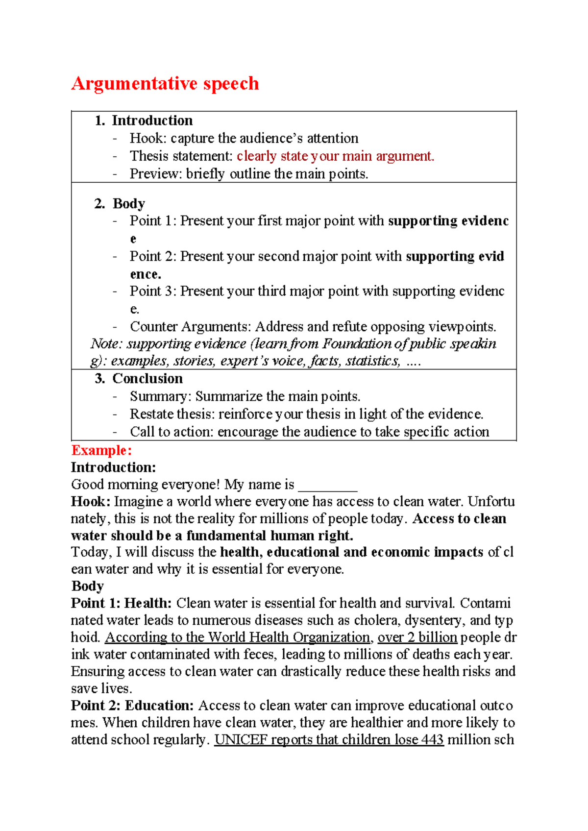 Argumentative speech - Rhetoric and Composition 1 - Argumentative speech 1. Introduction - Hook ...