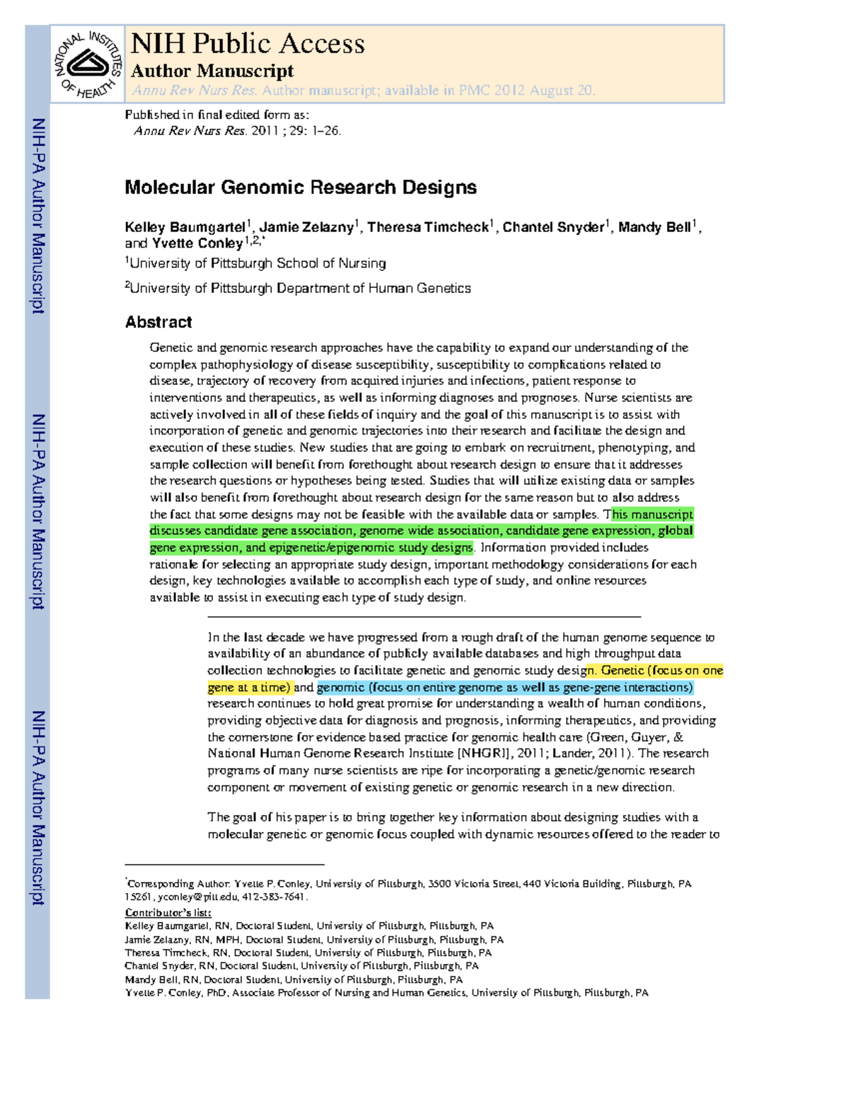 Molecular Genomic Research Designs AND EXPLANATION - Molecular Genomic ...