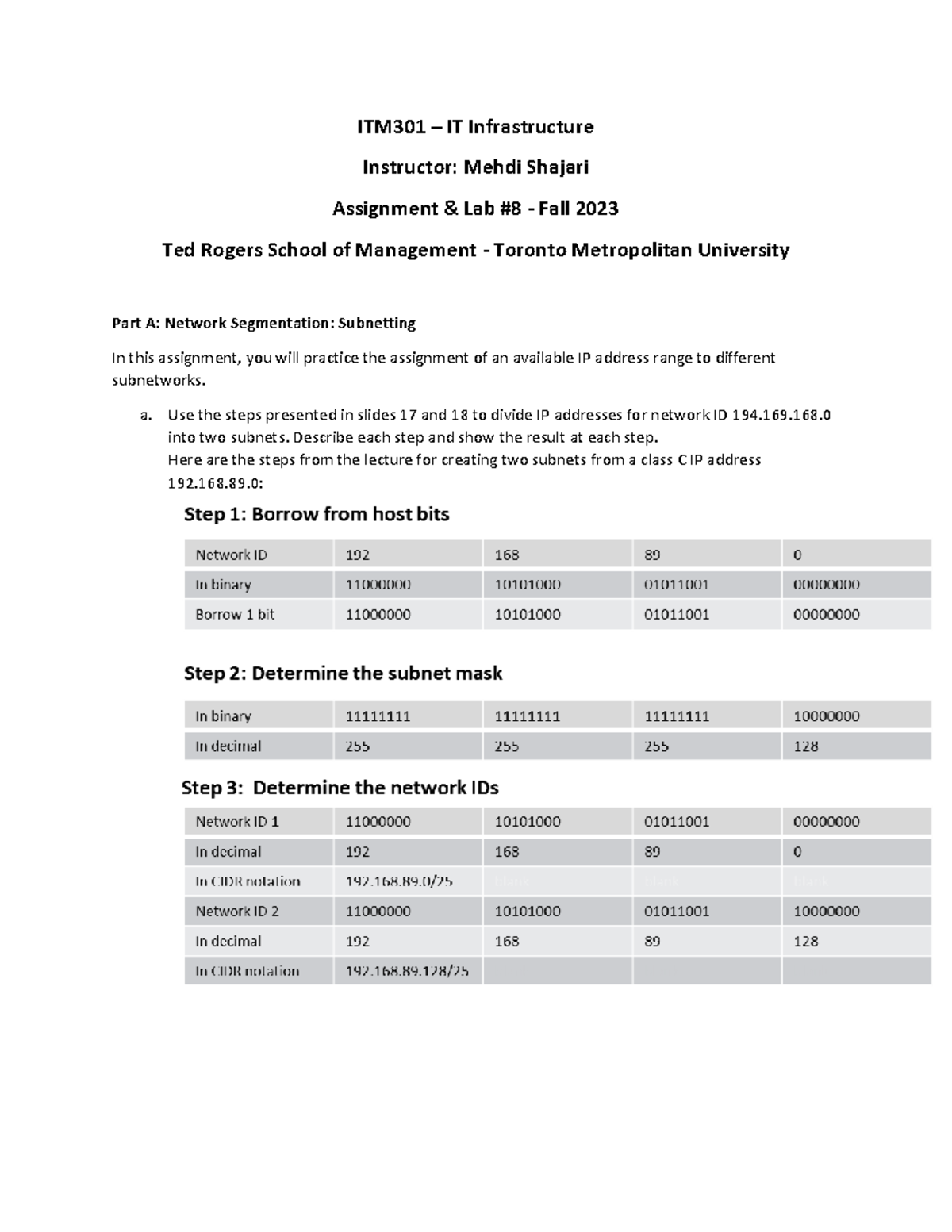 L&A #8-F23 - Lab 8 Instructions - ITM301 – IT Infrastructure Instructor: Mehdi Shajari ...