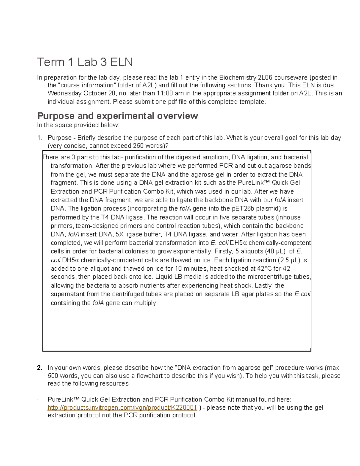 Term 1 Lab 3 ELN - Term 1 Lab 3 ELN In preparation for the lab day ...