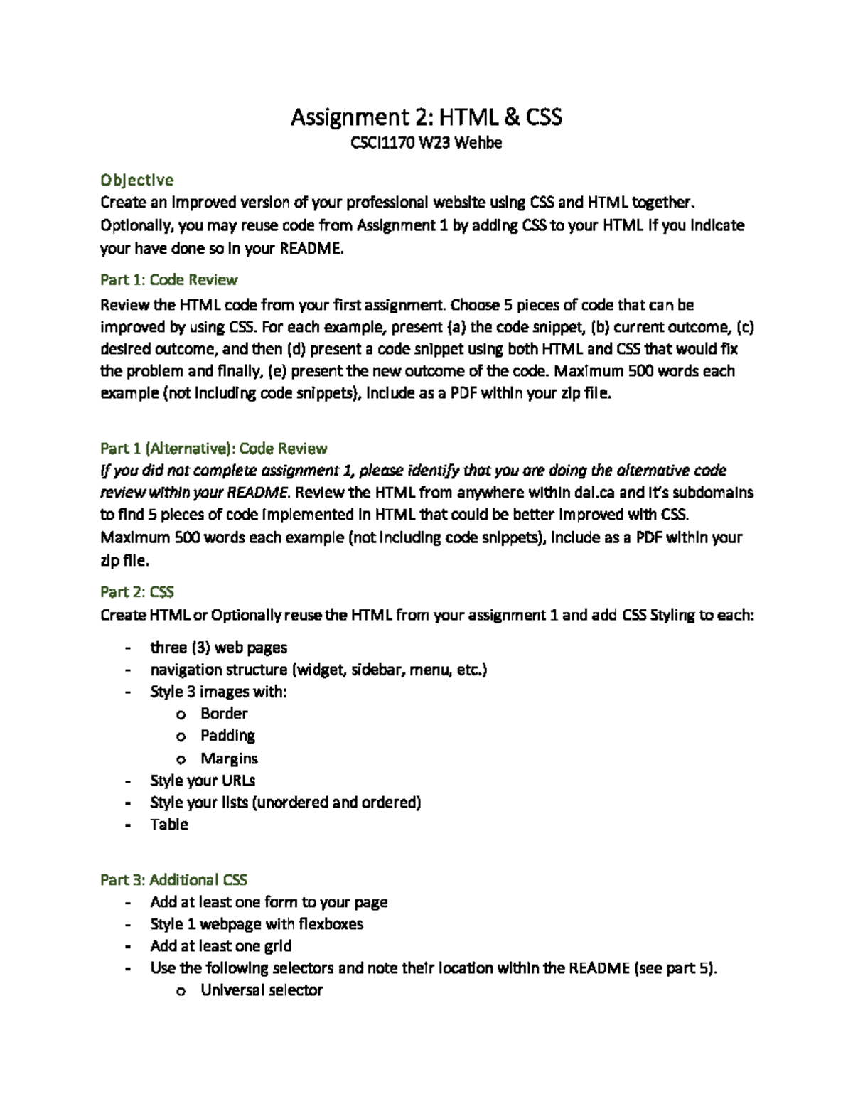 A221 - Assignemnt - Assignment 2: HTML CSS CSCI1170 W23 Wehbe Objective Create an improved ...