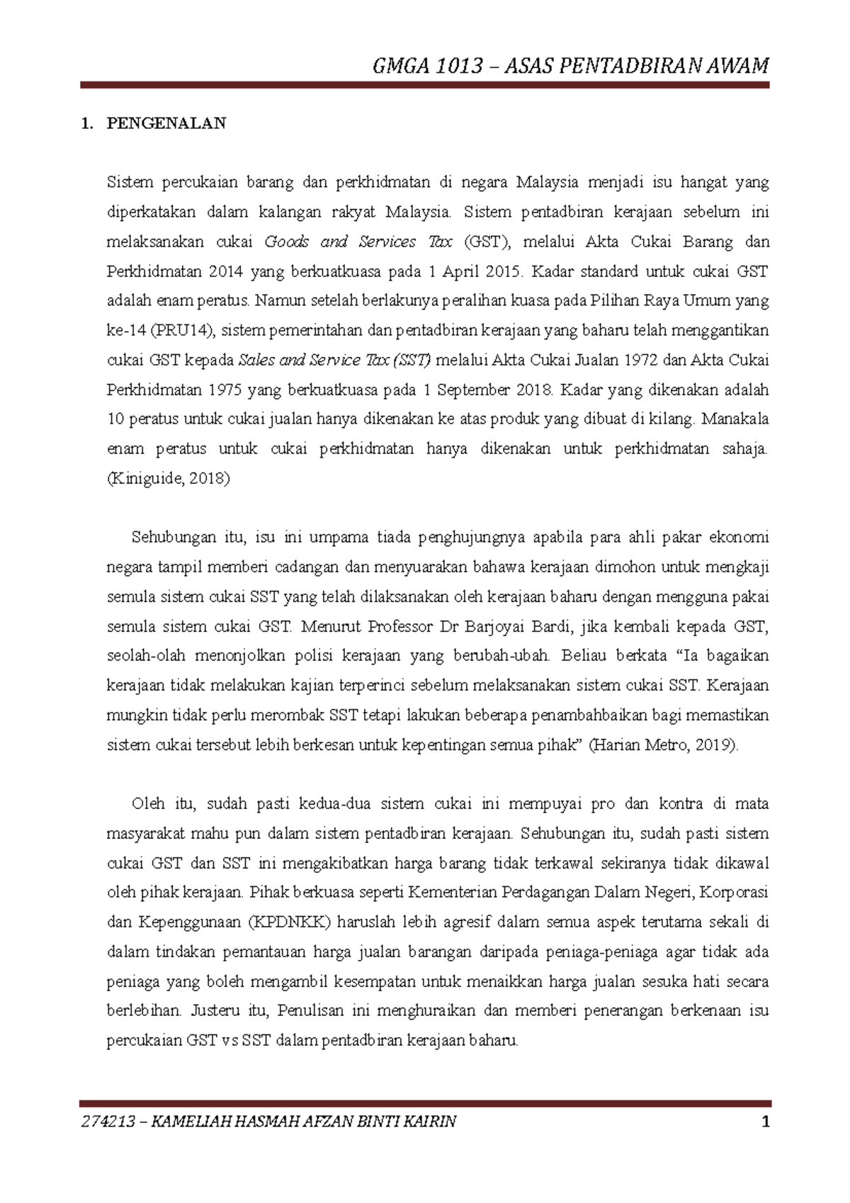 ASAS Pentadbiran AWAM - Tugasan 1 ( Individu) - Final - 1. PENGENALAN ...