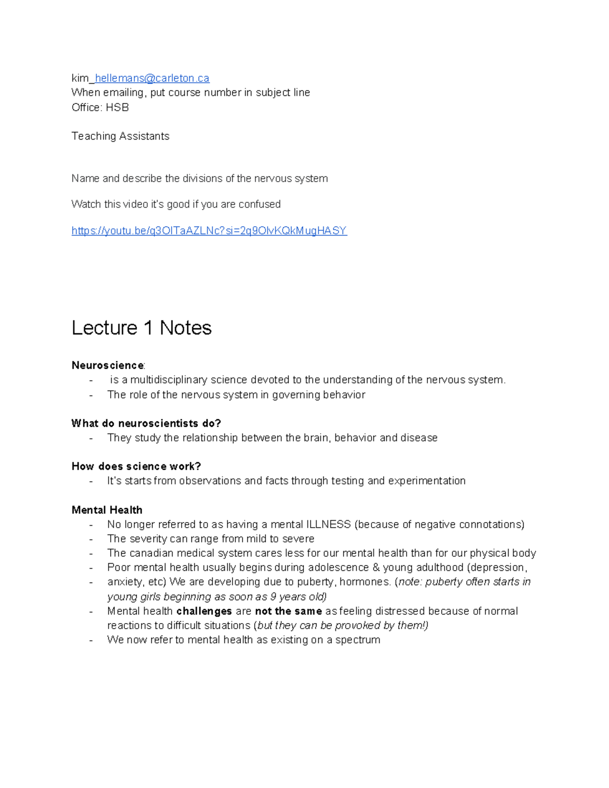 Neuroscience Notes - kim_hellemans@carleton When emailing, put course ...