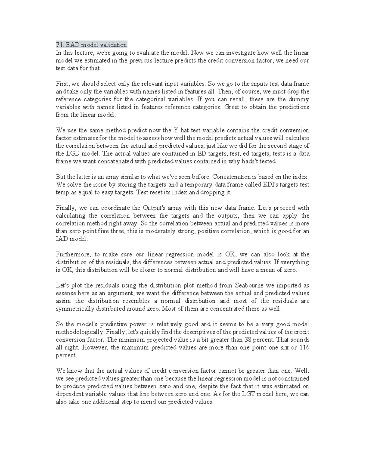 EAD Model Validation - EAD model validation In this lecture, we're ...