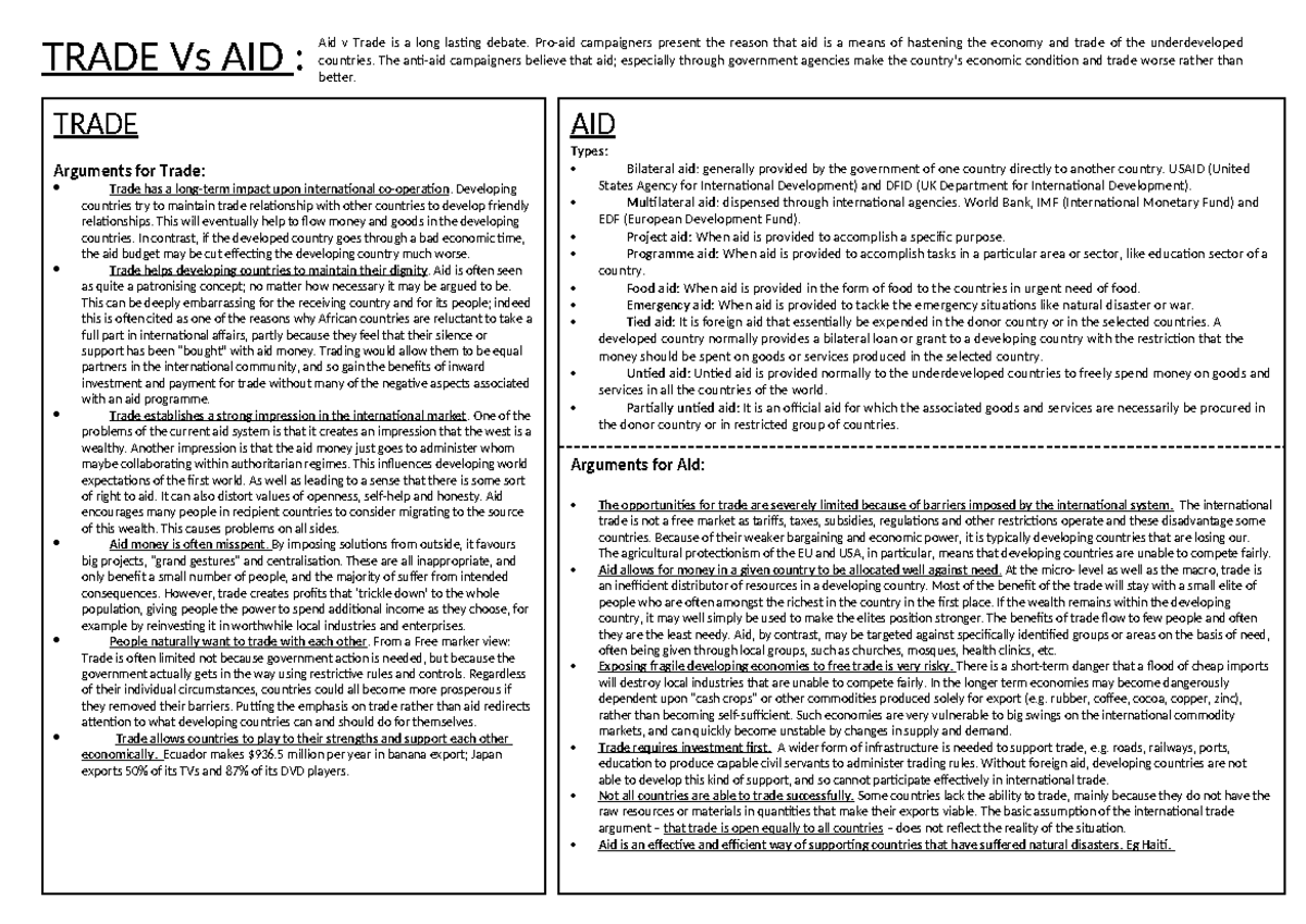 Trade Vs AID hand out - TRADE Vs AID : Aid v Trade is a long lasting ...