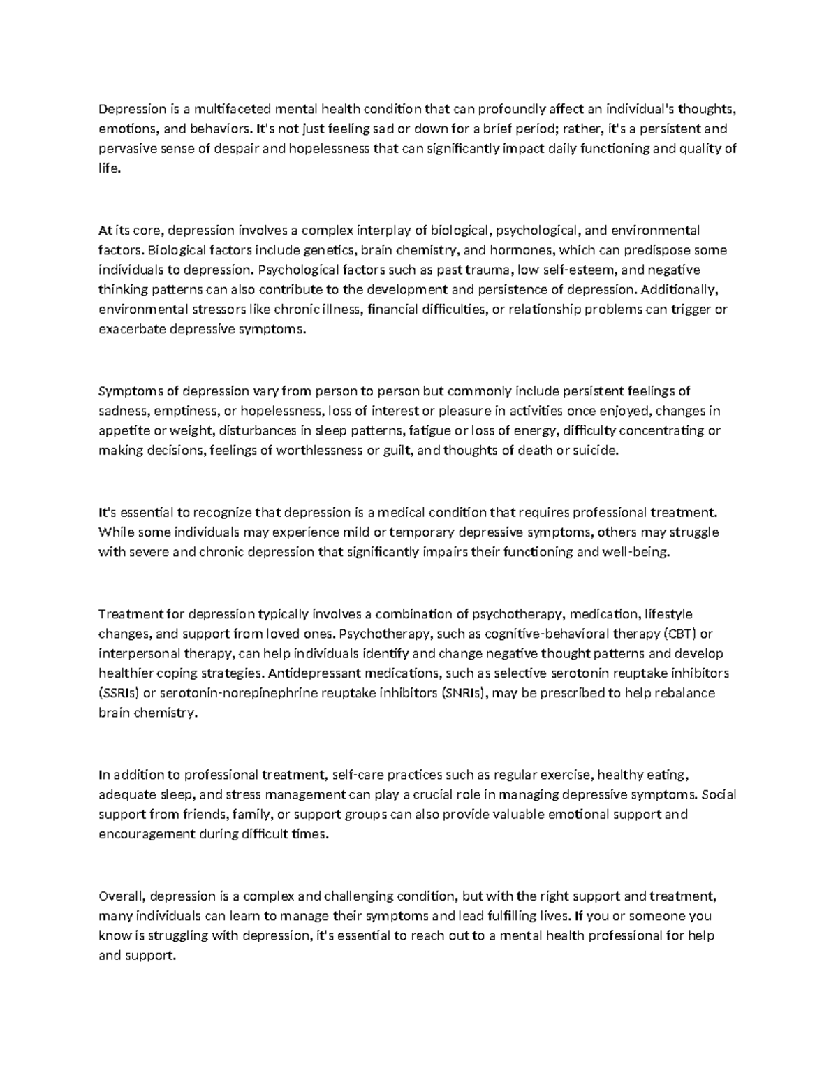 Depression is a multifaceted mental health condition that can ...