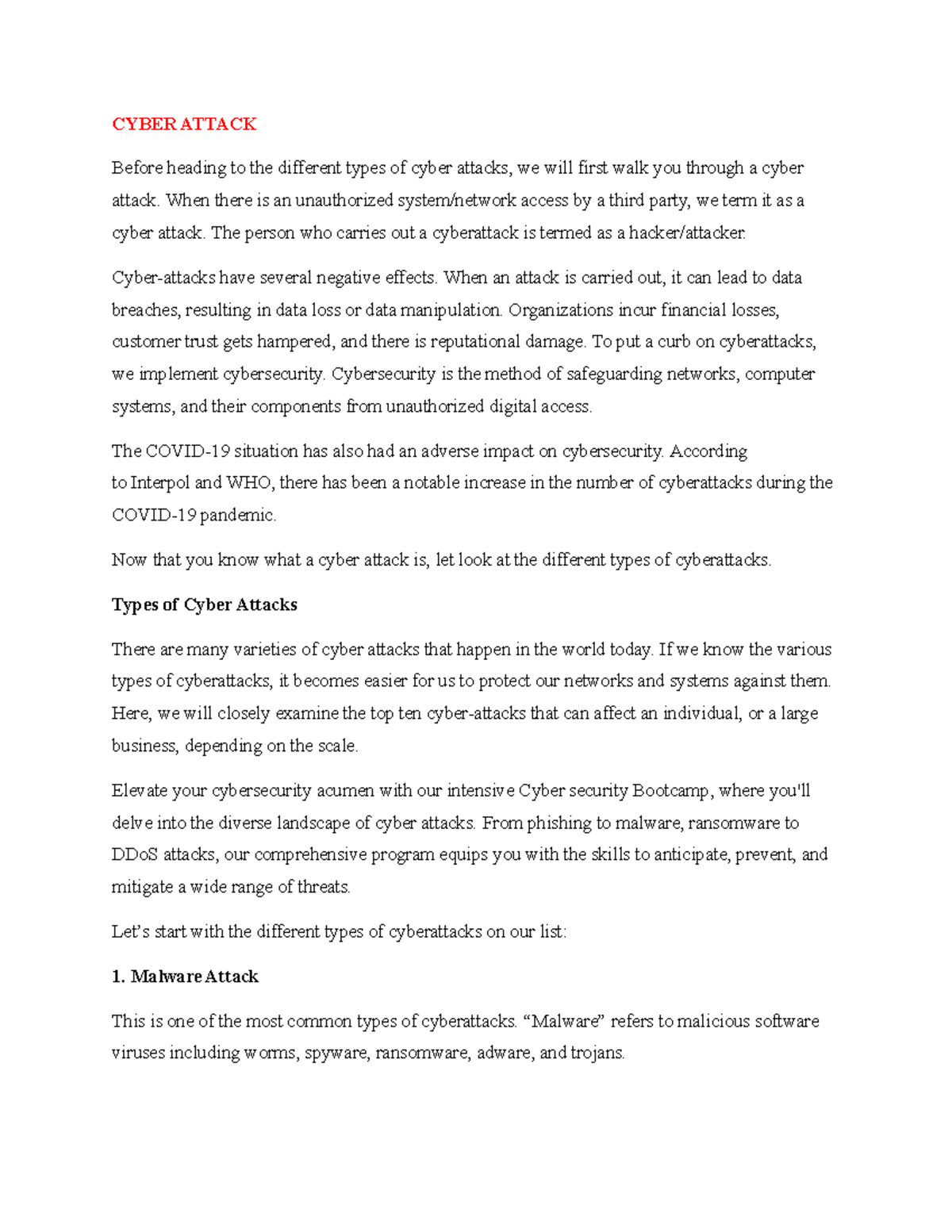 Lecture 2 Cyber Attack - CYBER ATTACK Before heading to the different types of cyber attacks, we ...