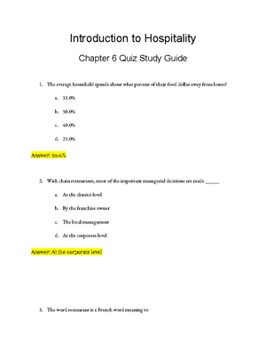 Chapter 1 Quiz Study Guide - Introduction to Hospitality Chapter 1 Quiz ...