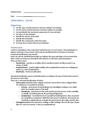 Joints - Bio 207 - Studocu