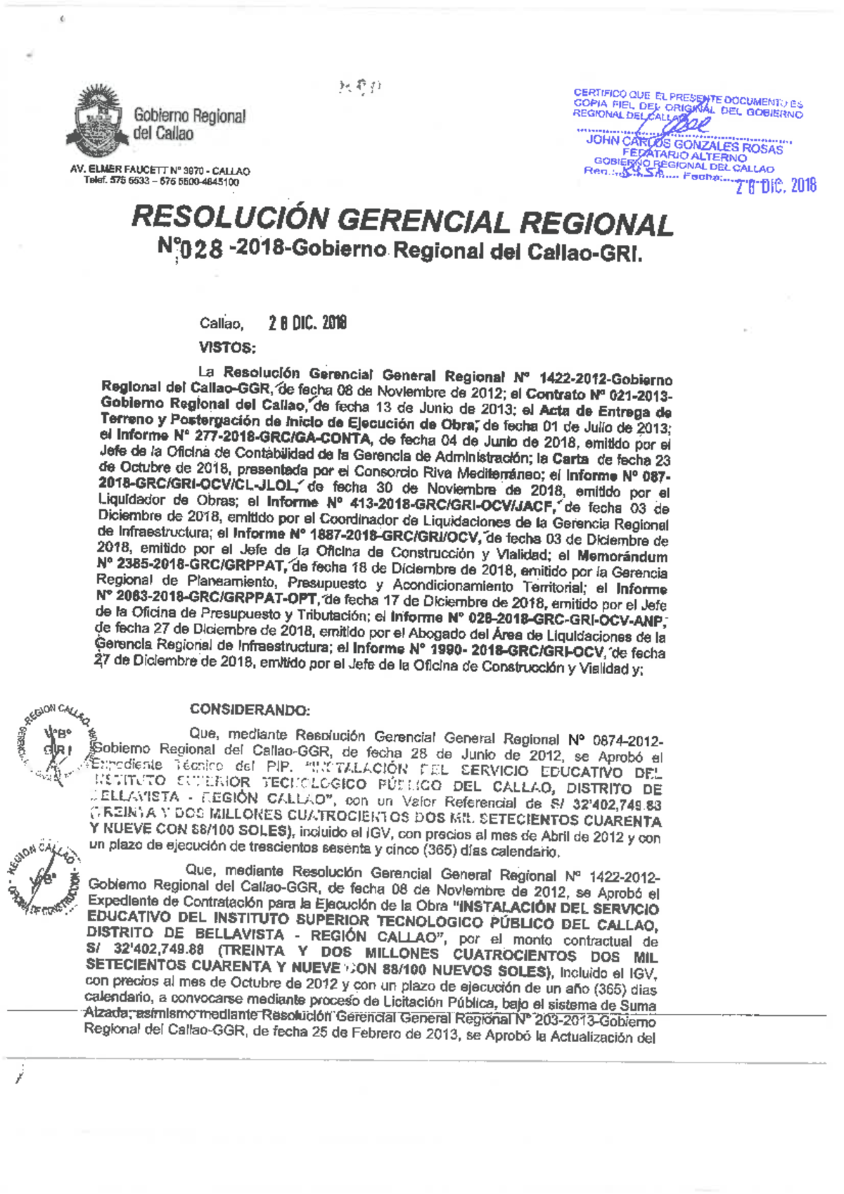 K. RGR N°028-2018-GRC-GRI - Costos y presupuestos - Studocu