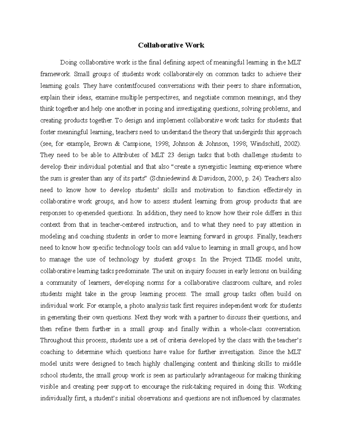 Collaborative Work - Collaborative Work Doing collaborative work is the ...