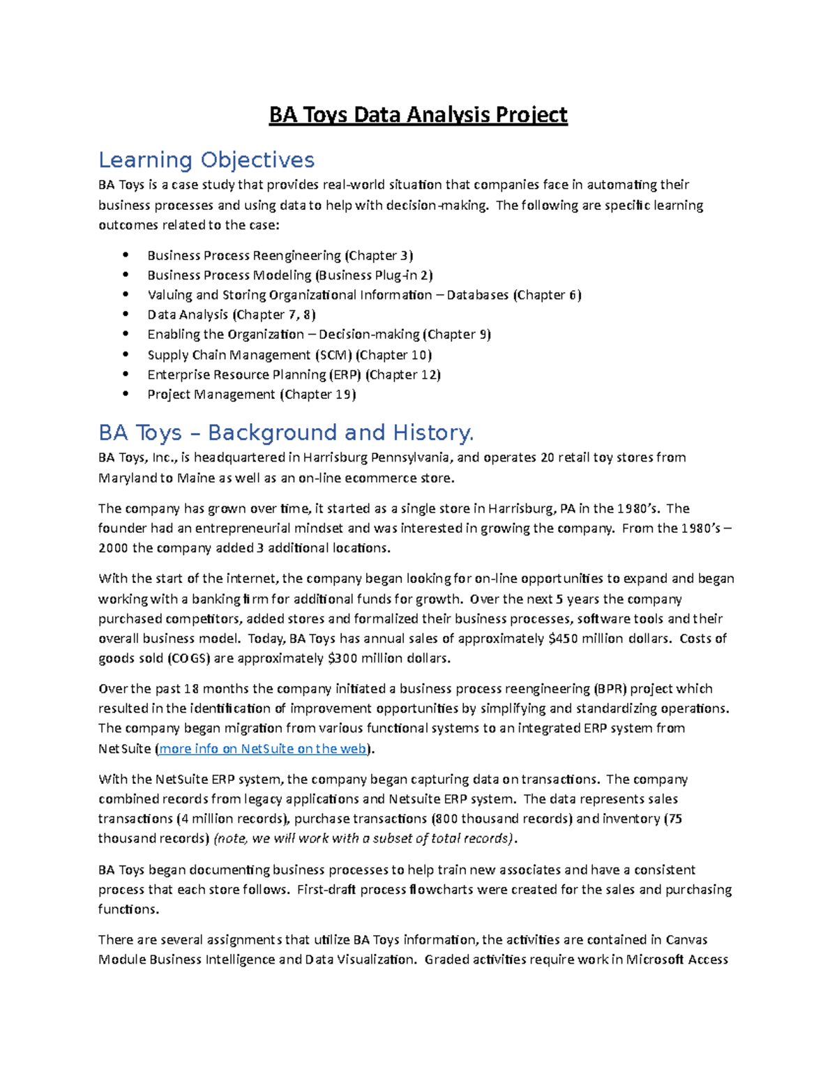 BA Toys Background and Abstract for project - BA Toys Data Analysis ...