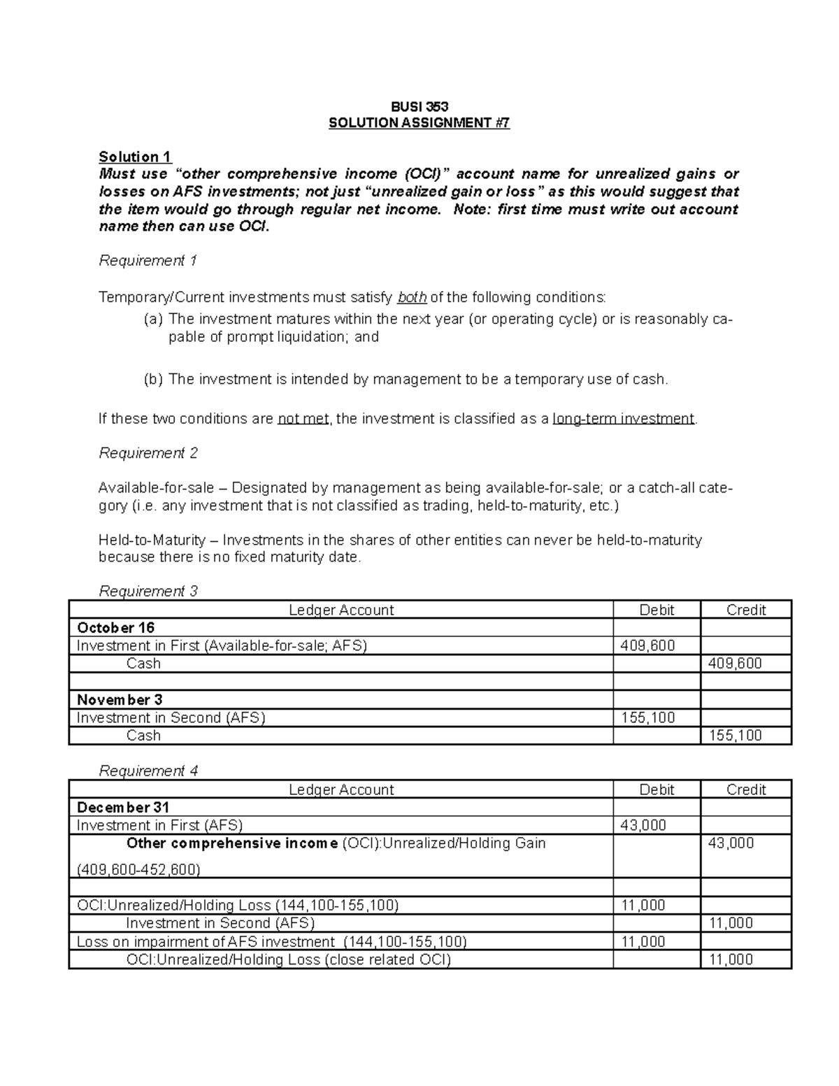 BUSI 353 S14 Assignment 7 Solution - BUSI 353 SOLUTION ASSIGNMENT # Solution 1 Must use “other ...