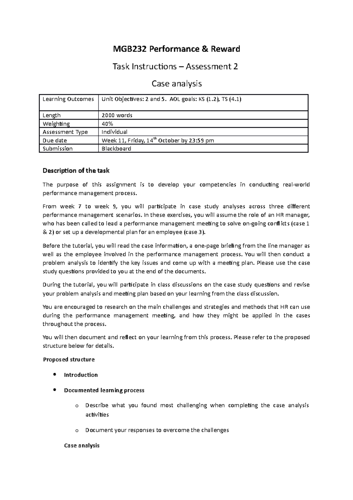 MGB232 Assessment 2 Task Instruction Sem2 2022 - MGB232 Performance & Reward Task Instructions ...