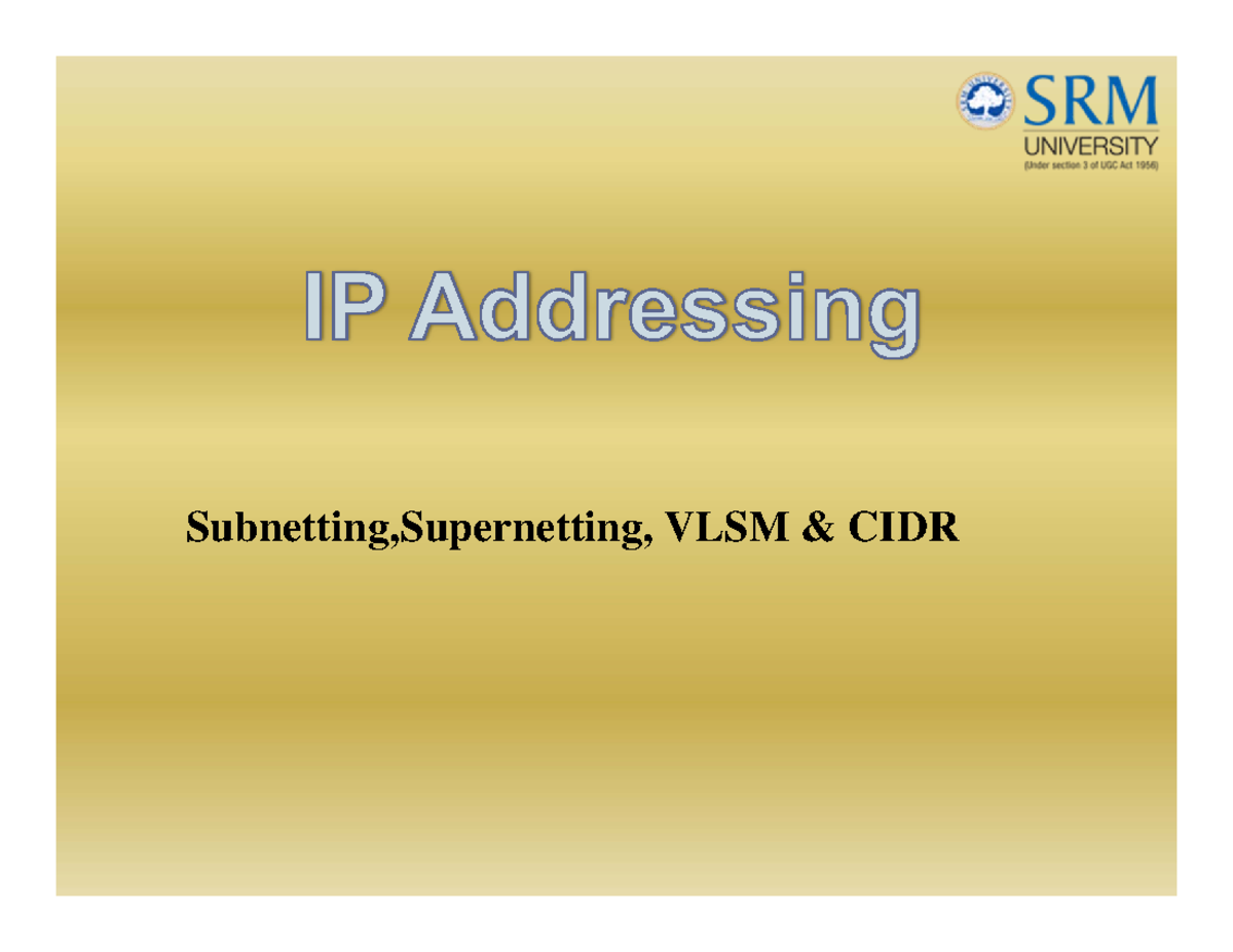 Ip Address 01 Subnetting Supernetting Vlsm And Cidr Subnetting