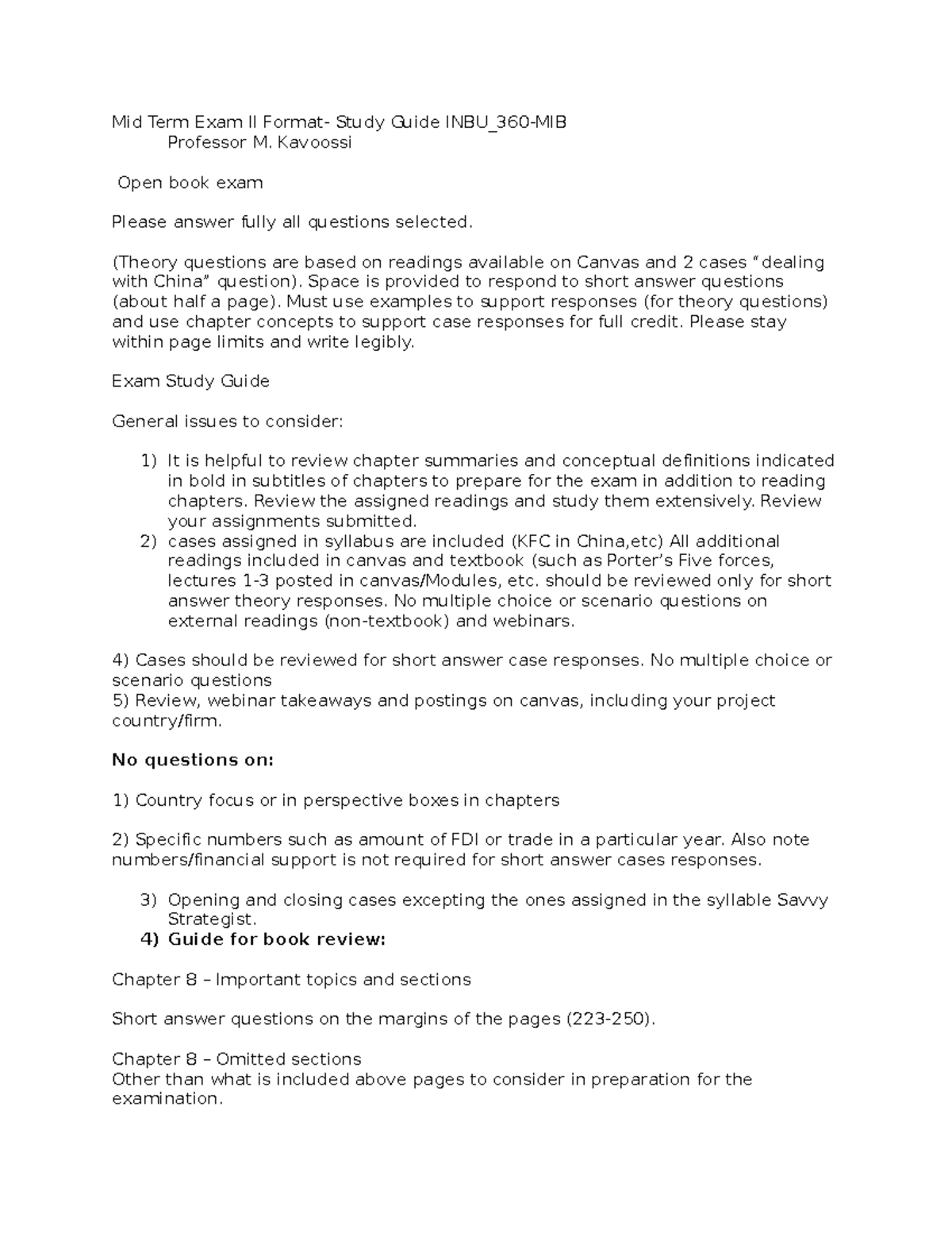 360.MIB.Mid.T.II.Exam.Study guide (23) - Mid Term Exam II Format- Study ...