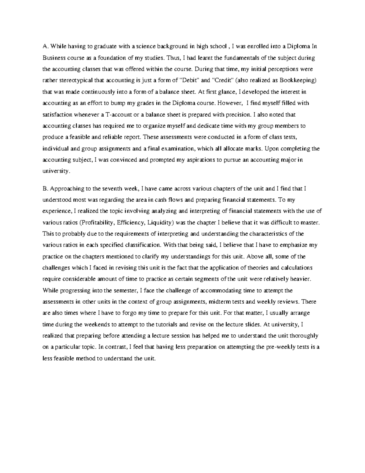 ACW1200 Individual Assignment - A. While having to graduate with a ...