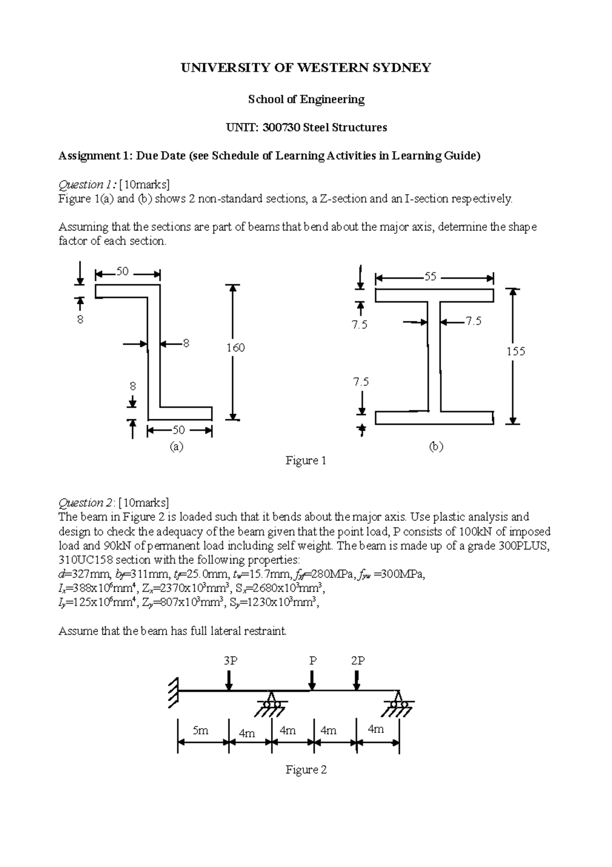 Assignment 1 Steel Structures 2012 - UNIVERSITY OF WESTERN SYDNEY ...