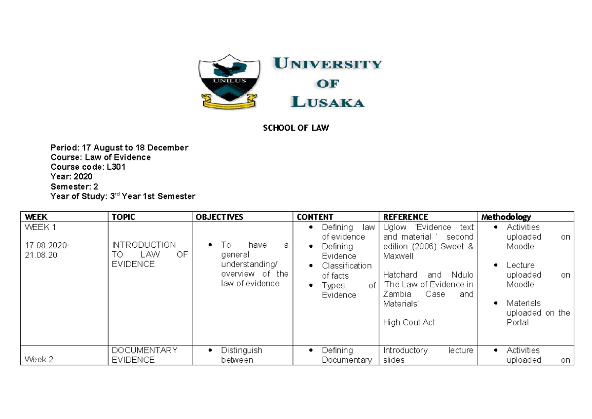 L301 FPD 1 2020 1 - Summarized work - SCHOOL OF LAW Period: 17 August ...