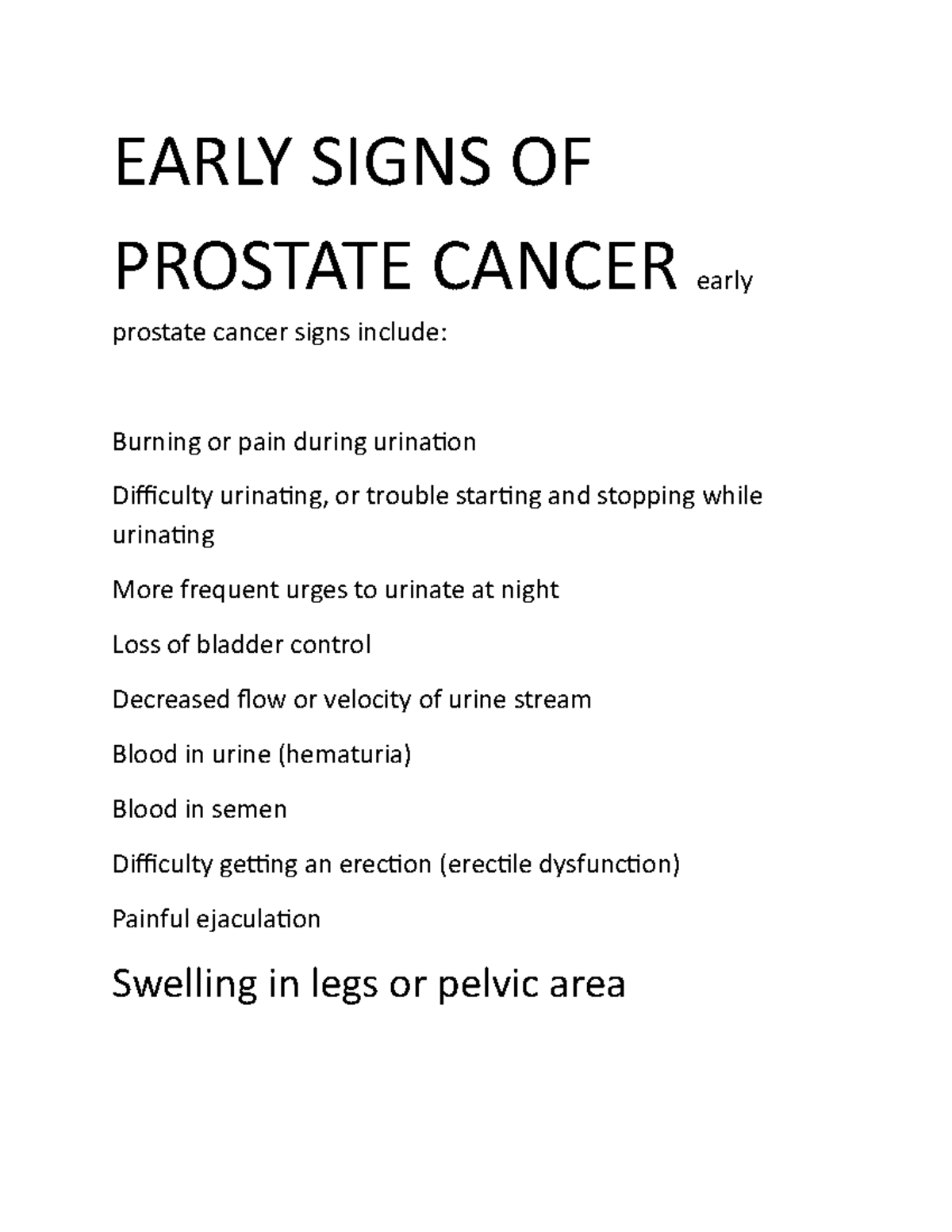 Early Signs OF Prostate Cancer early prostate cancer signs include ...